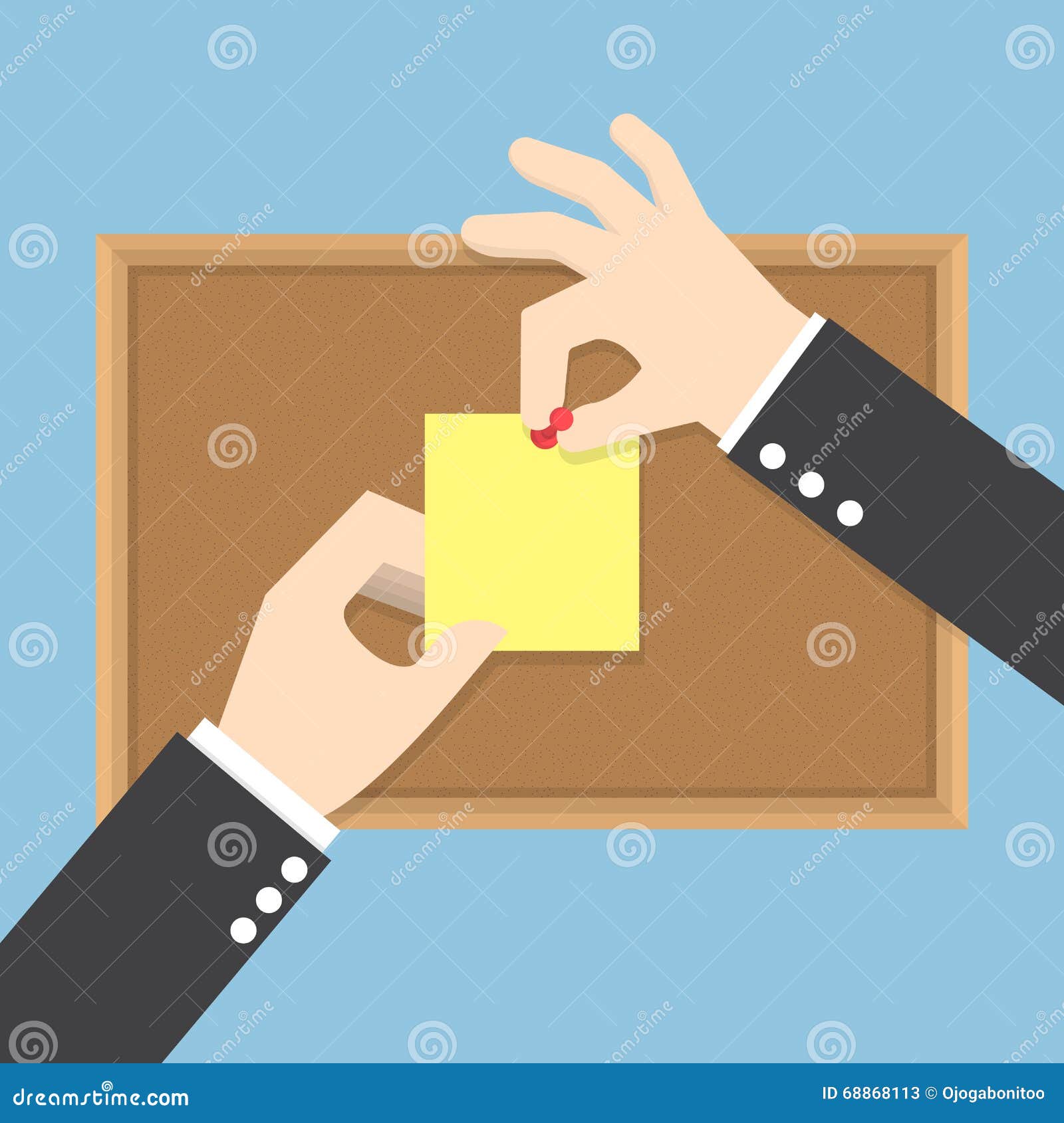 Businessman Hands Pin Sticky Notes on Cork Bulletin Board Stock Vector ...