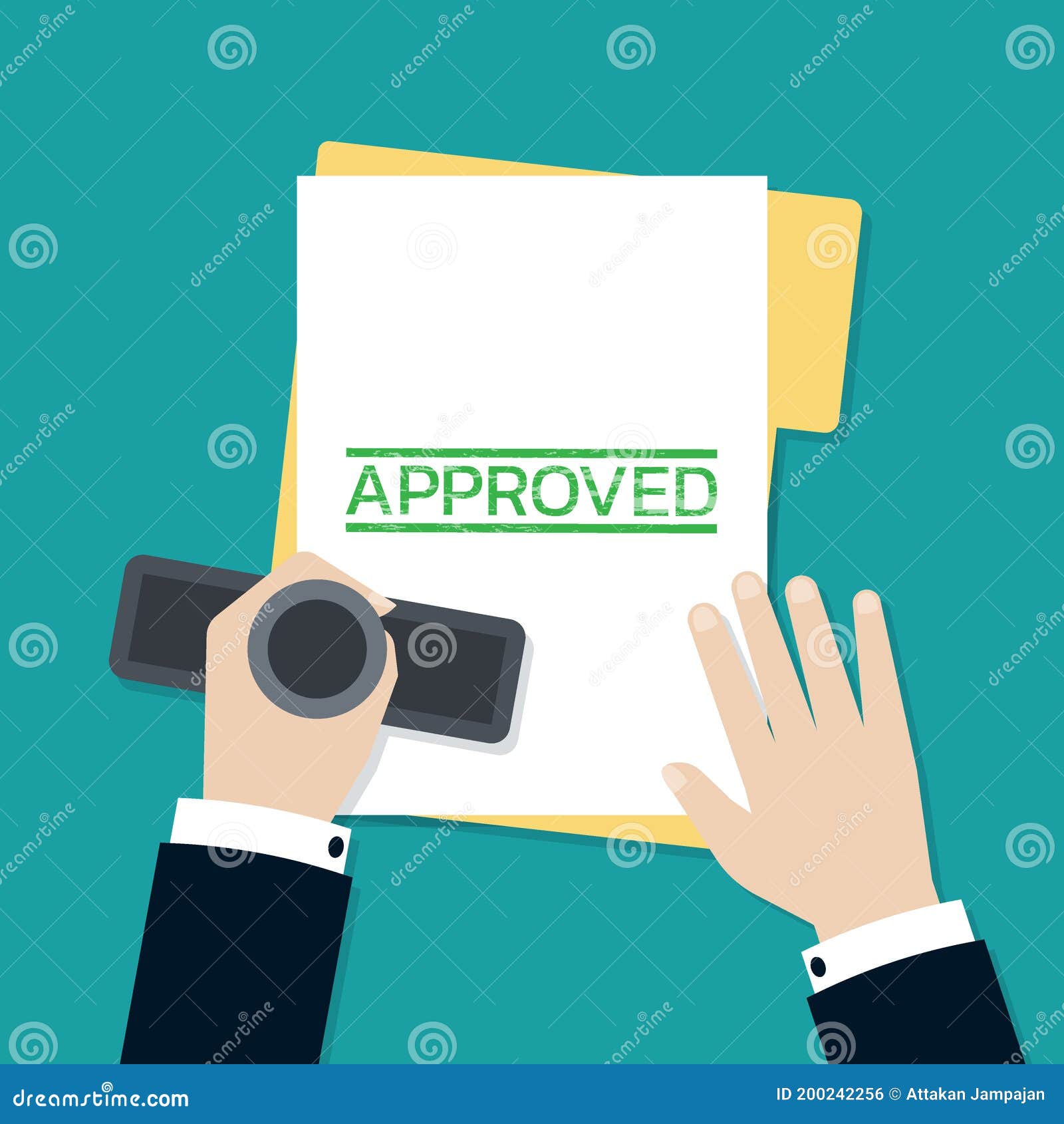 Businessman Hands Stamped the Approved on Document Paper, Vector ...
