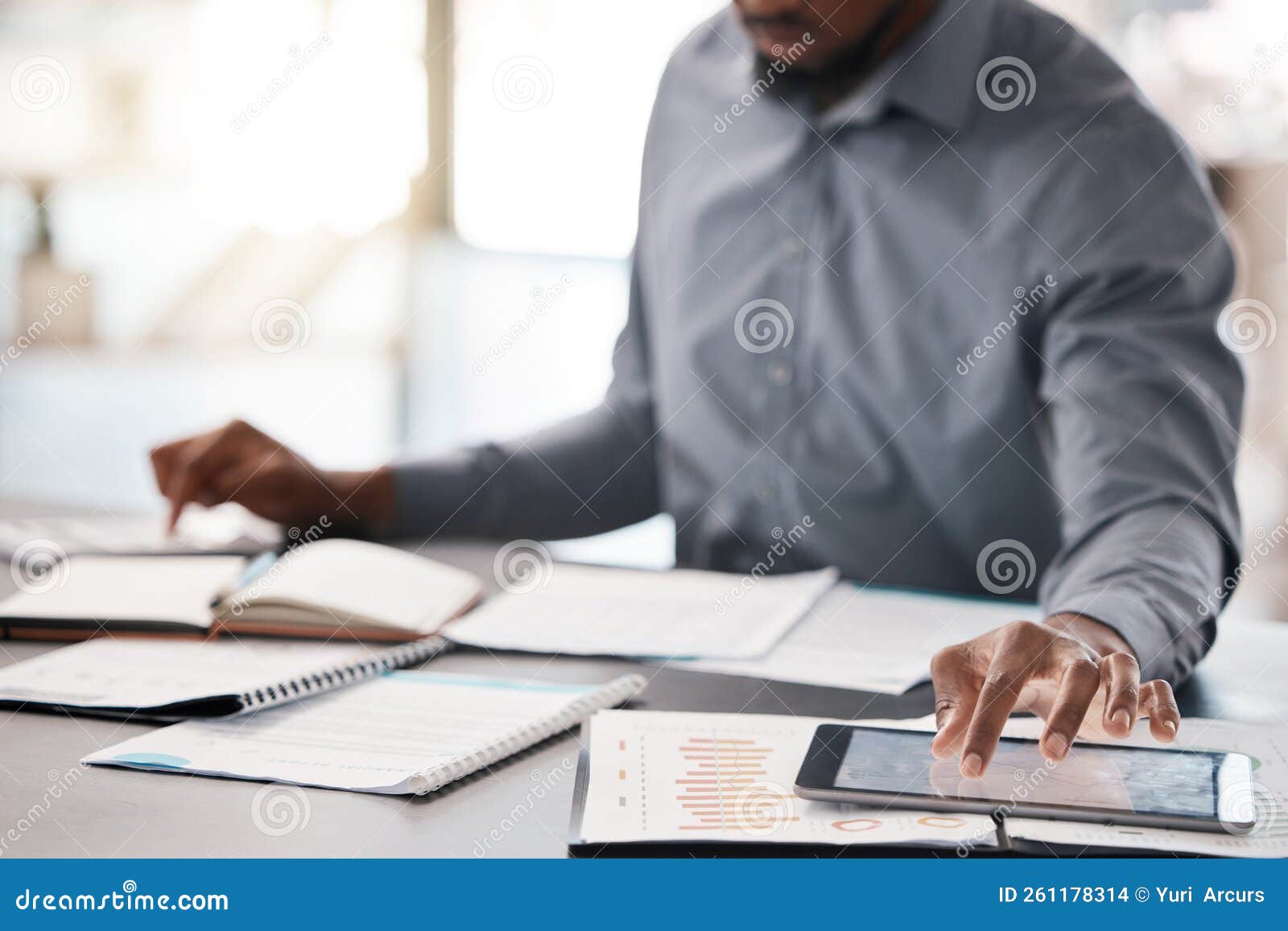 Businessman Hands And Tablet With Documents Data Analysis Company Finance Budget And Fintech