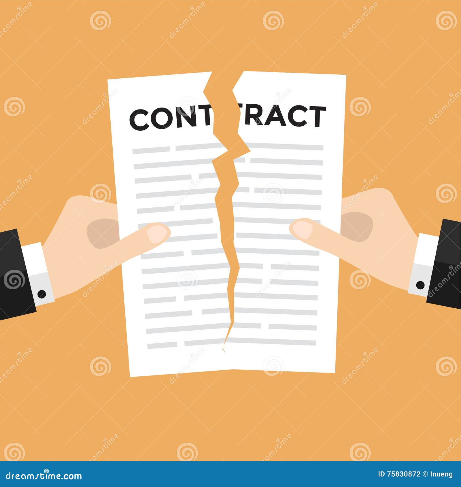 Violate Of A Contract. Hands Breaking A Paper Contract In Flat Style ...