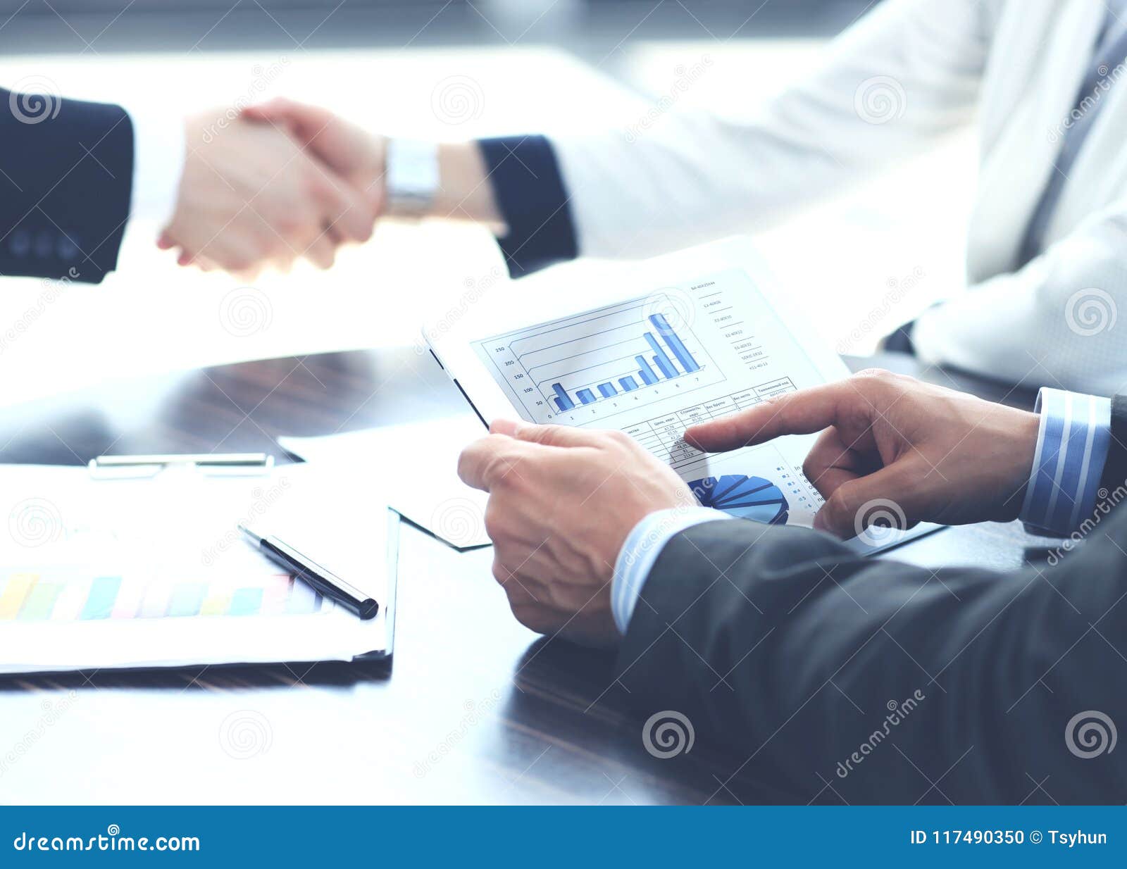 Businessman Hands Touching Digital Tablet Empty Screen Copy Space ...