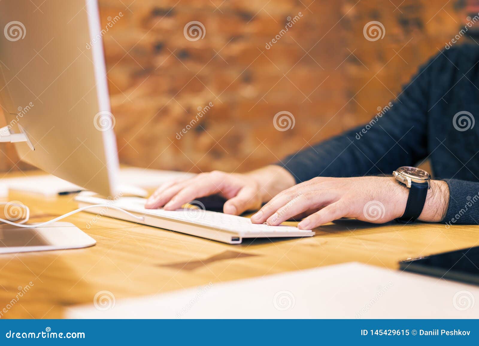 Businessman Hands Using Computer on Table Stock Image - Image of ...