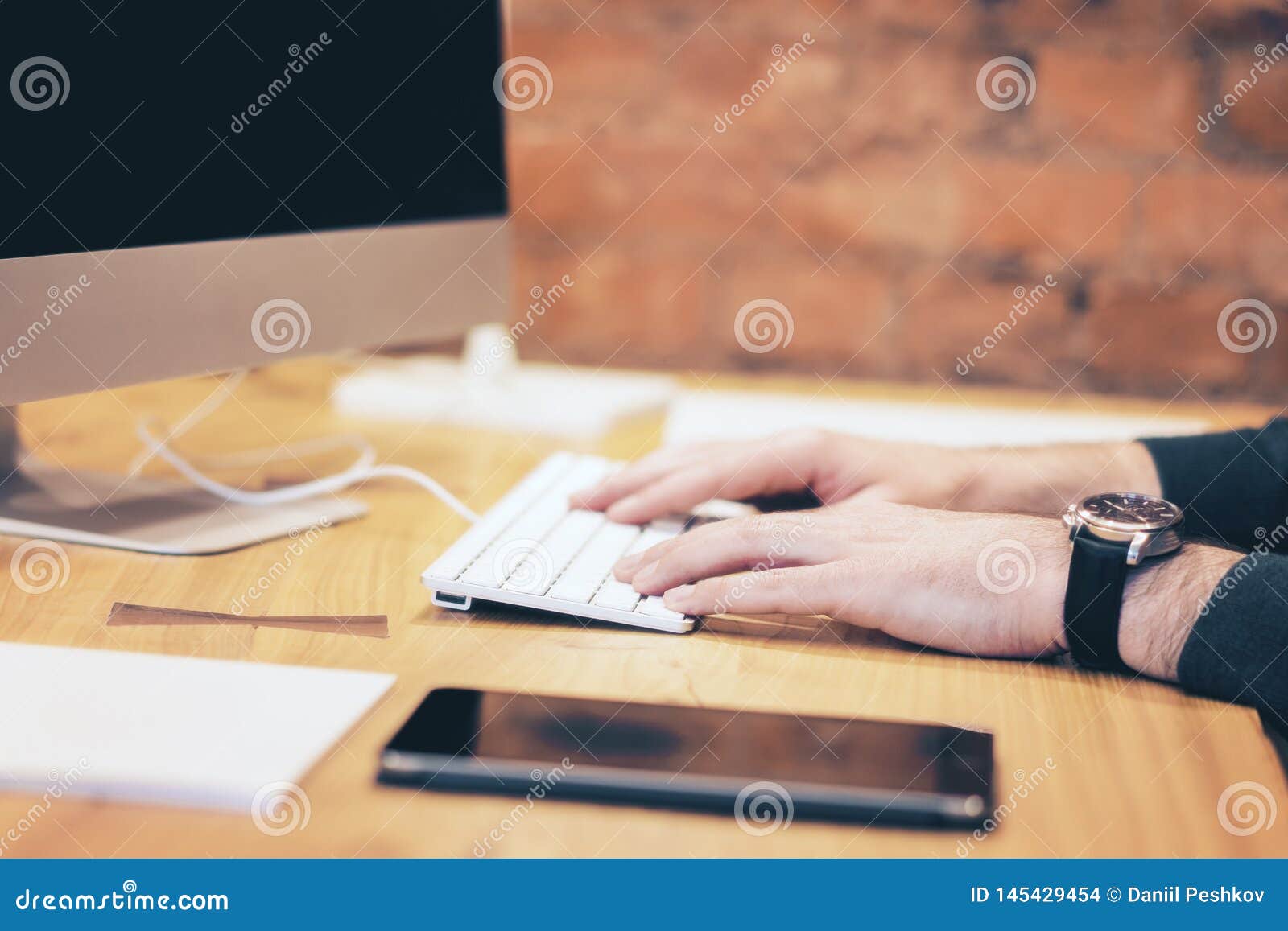 Businessman Hands Using Computer on Table Stock Photo - Image of ...