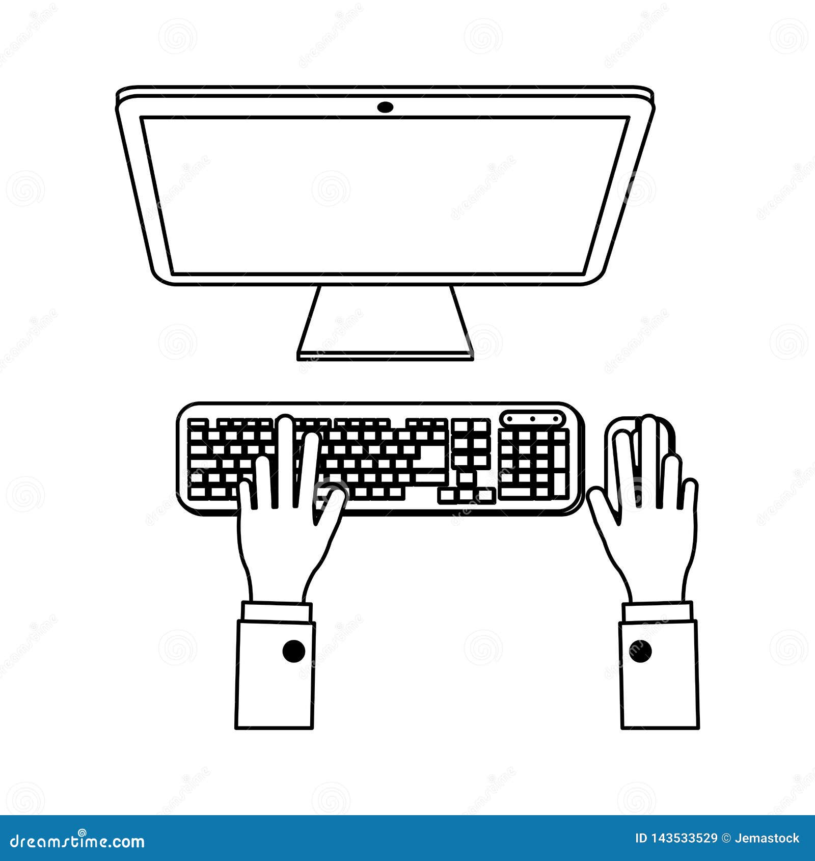 Businessman Hands Working on Computer Black and White Stock Vector ...