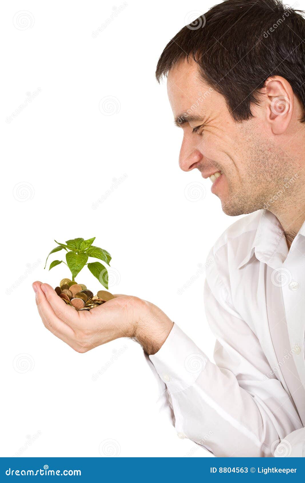 Businessman Happy about an Investment Stock Image - Image of coins ...