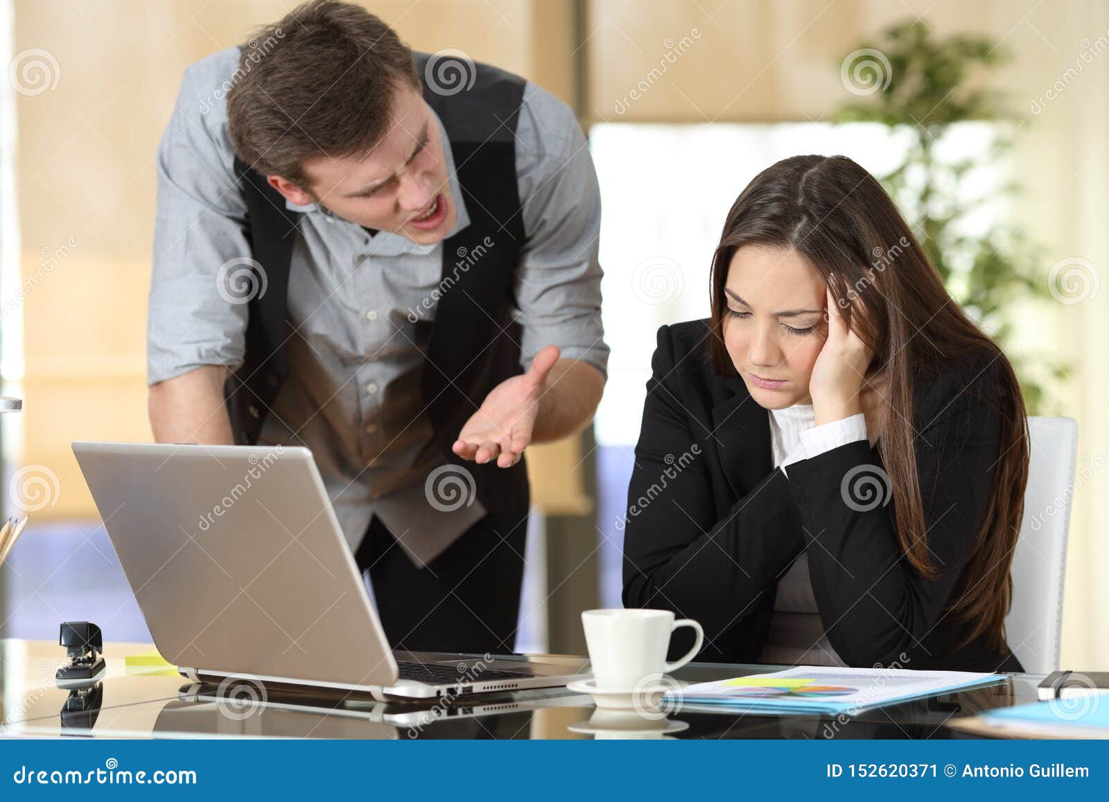 Businessman Harassing at Intern at Office Stock Image - Image of guilt ...