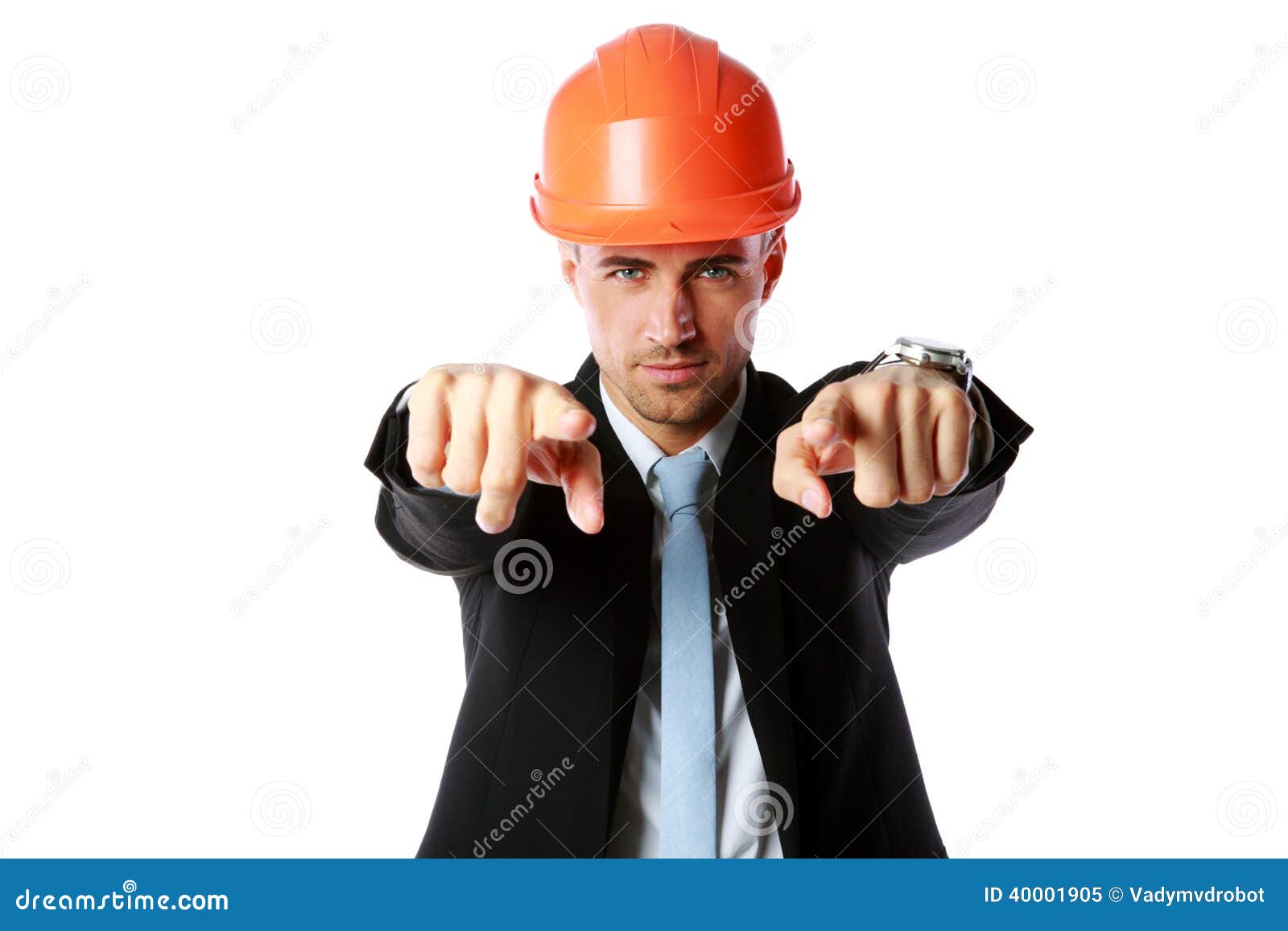 Businessman in Hard Hat Pointing at You Stock Image - Image of ...