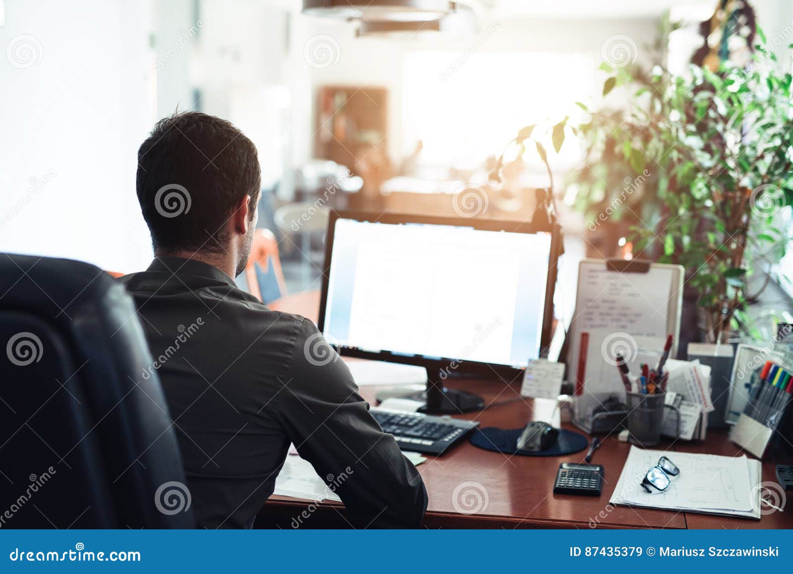 Businessman Hard at Work on a Computer in an Office Stock Image - Image ...