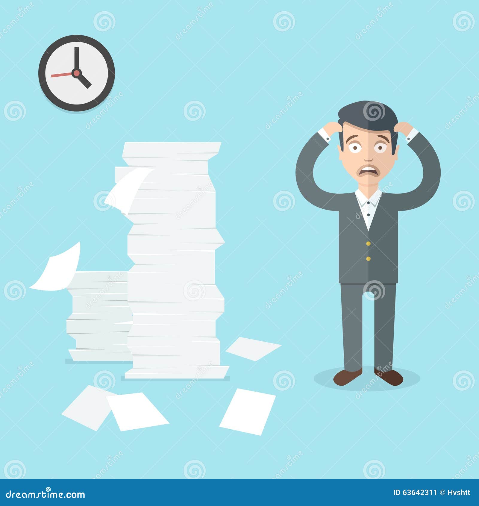 Businessman Has a Lot of Work To Do. Flat Office Illustration. Stock ...