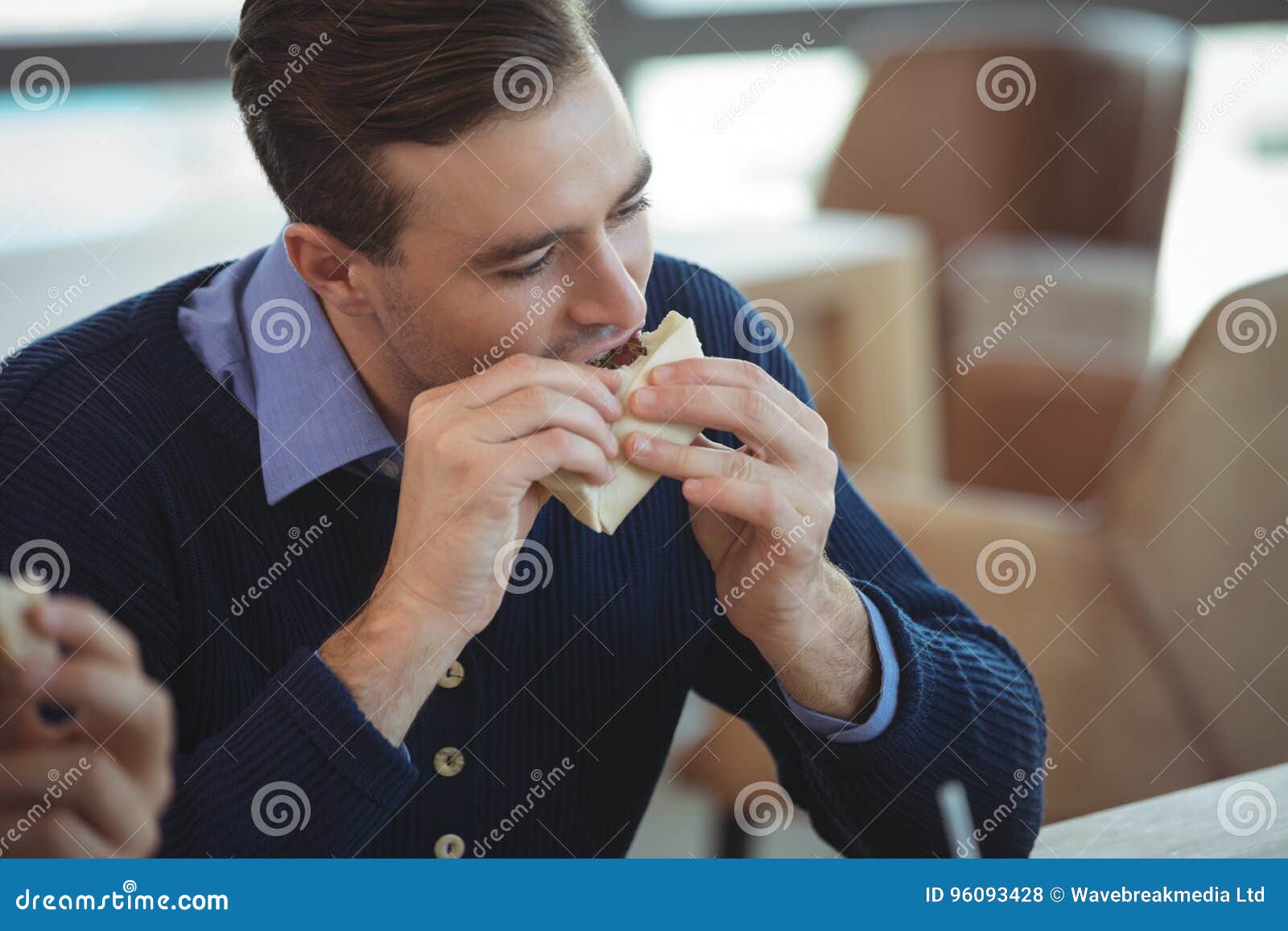 Businessman Having Breakfast at Office Cafeteria Stock Photo - Image of ...