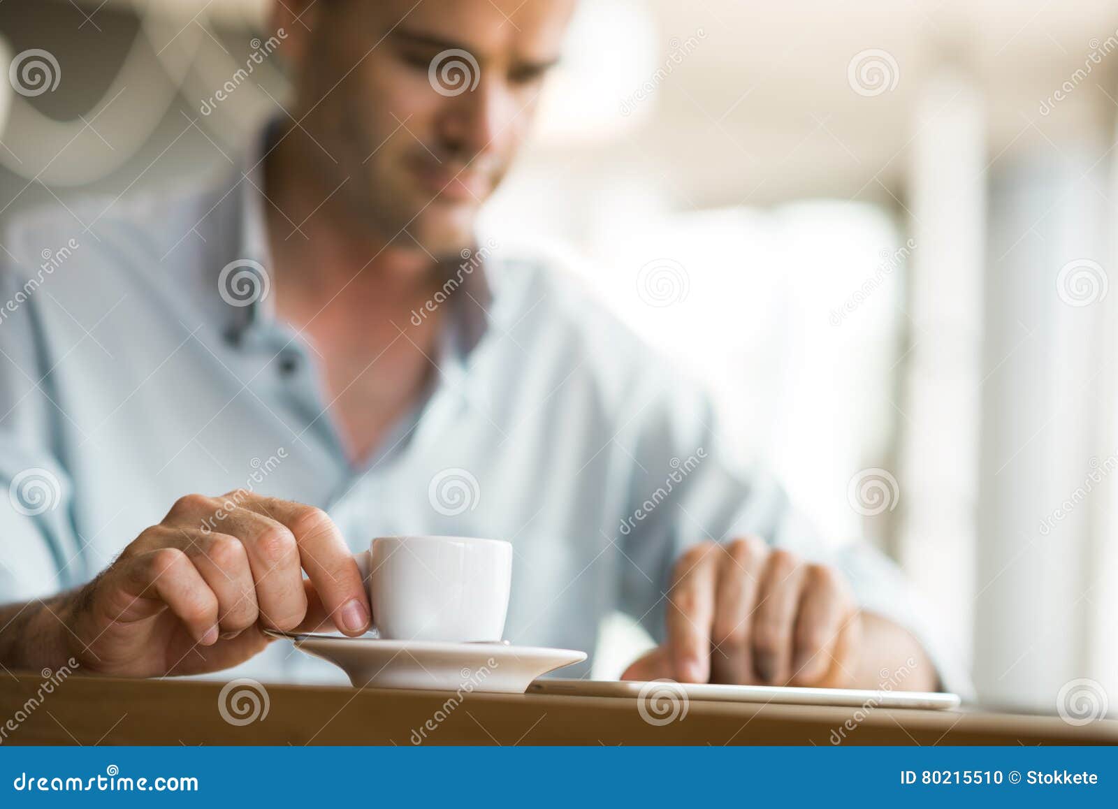 Businessman Having a Coffee Break Stock Photo - Image of portable ...