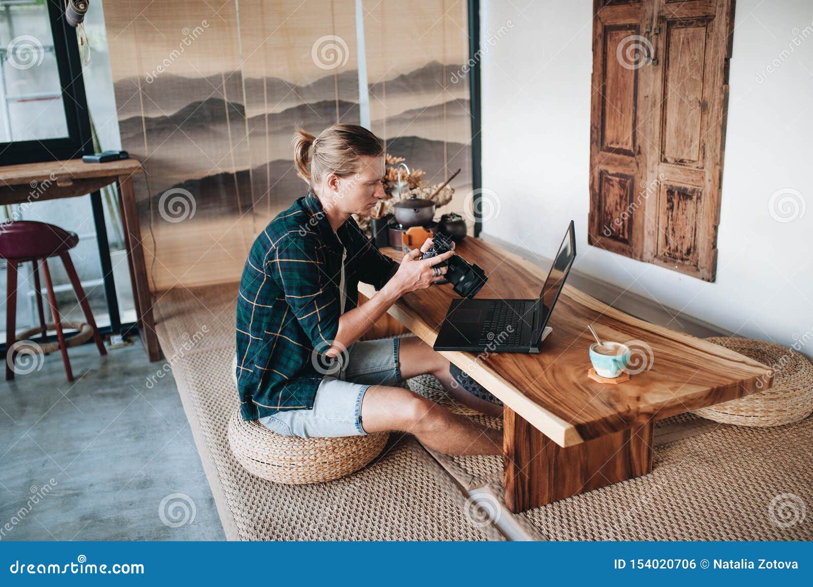 Businessman Having Coffee and Doing His Work in Cafe Stock Photo ...