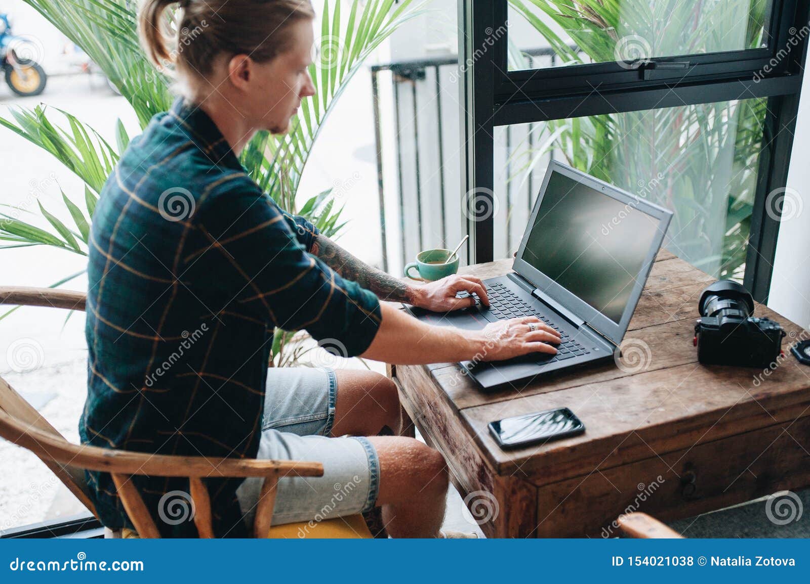 Businessman Having Coffee and Doing His Work in Cafe Stock Photo ...