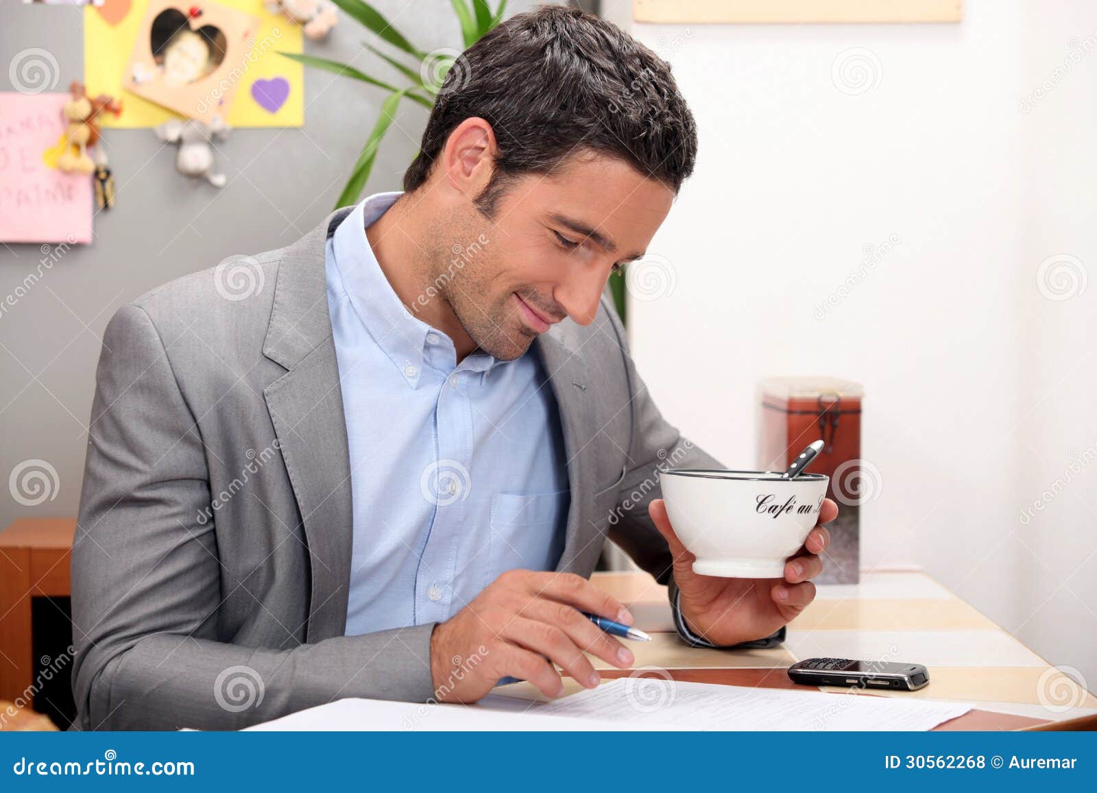 Businessman Having Coffee before Work Stock Photo - Image of profile ...
