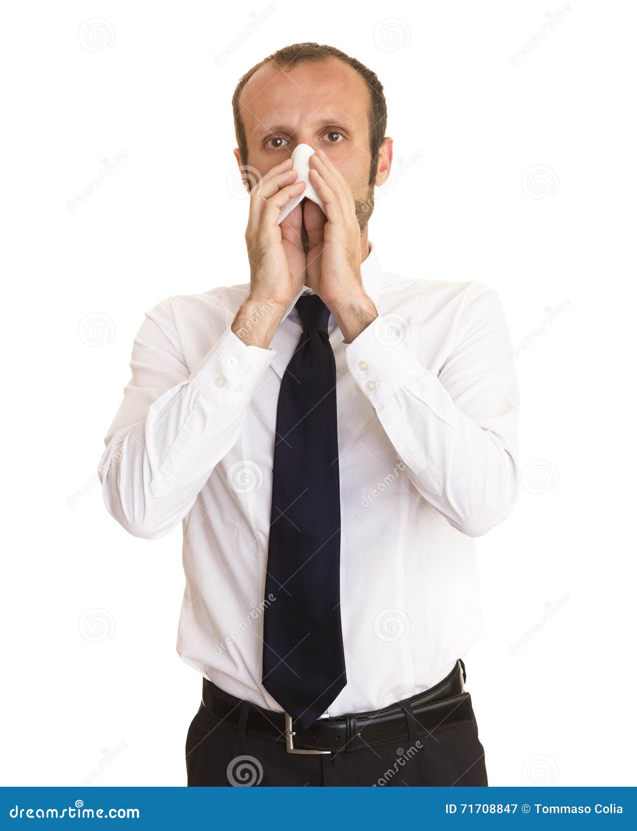 Businessman having a cold stock image. Image of corporate - 71708847