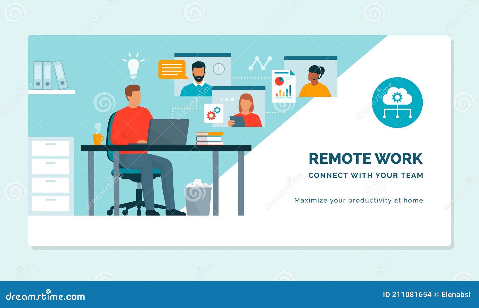 Businessman Having a Conference Call with His Remote Team Stock Vector ...