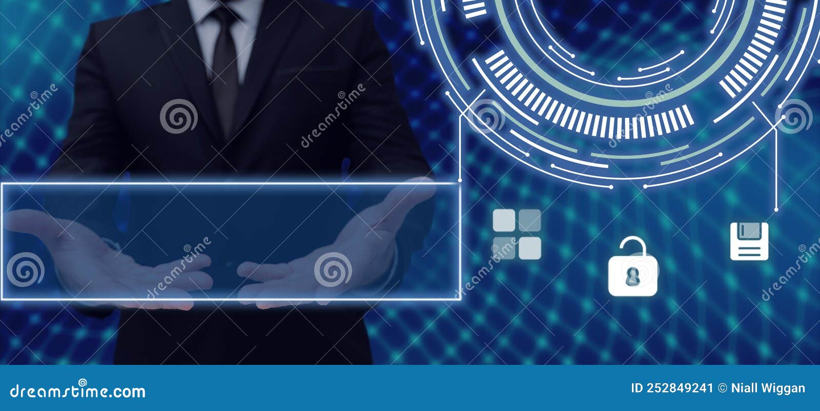 Businessman Having Futuristic Frame in Hands and Presenting Important ...