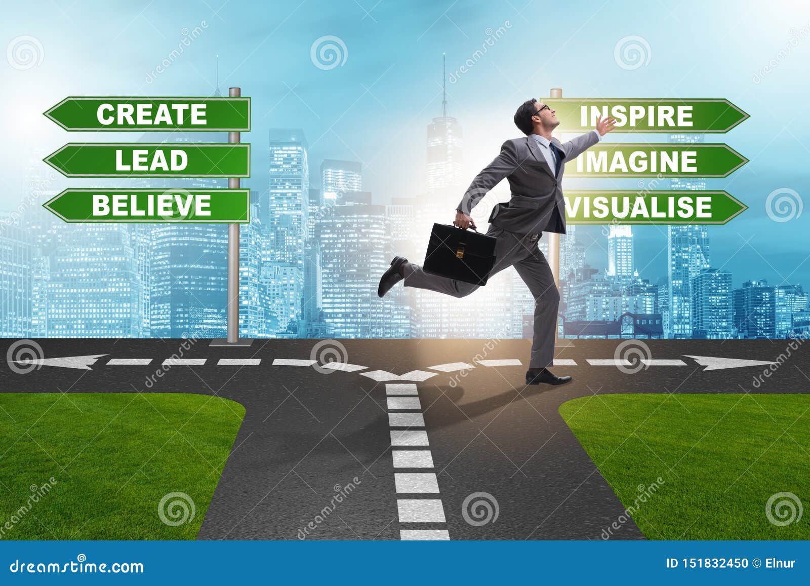 Businessman Having Hard Choice Standing at Crossroads Stock Photo ...