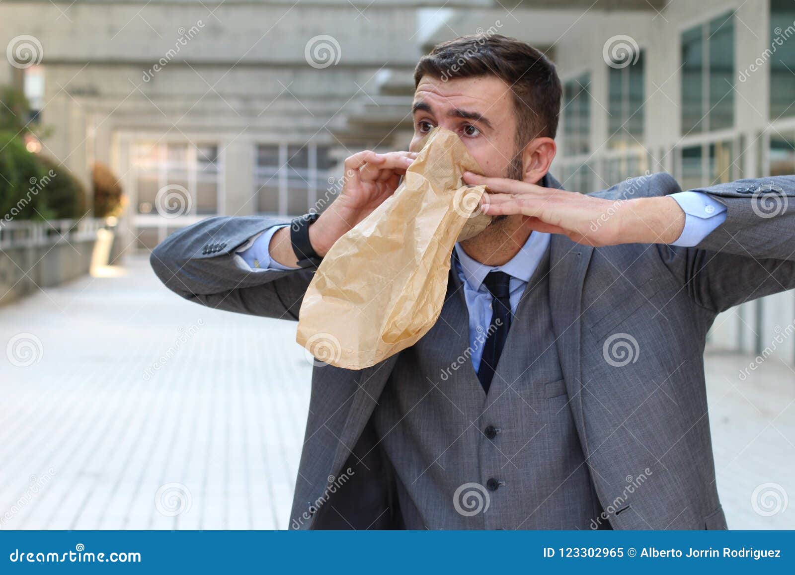 Businessman Having a Panic Attack Stock Image - Image of breathing ...