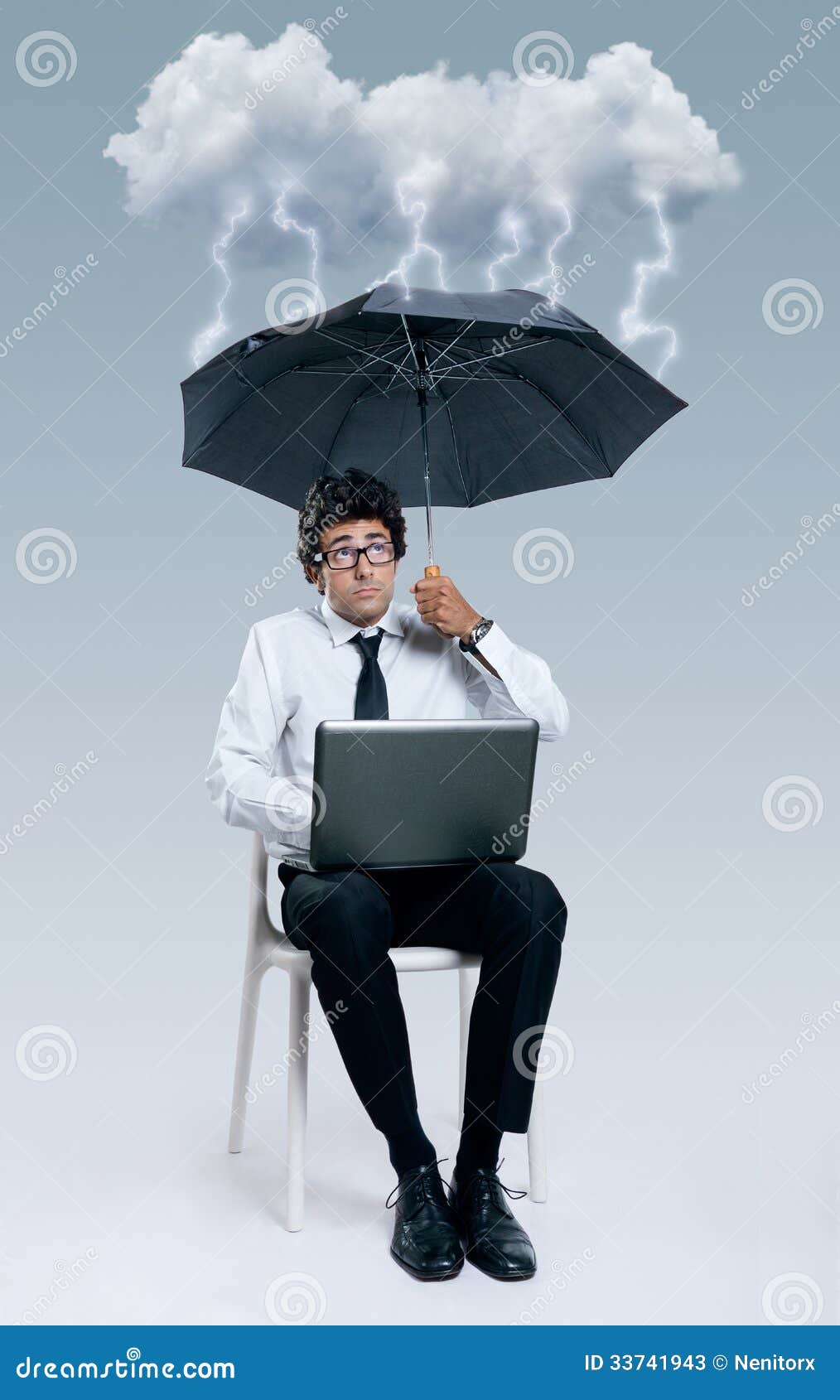 Businessman Having Problems With Cloud Computing Technology Stock Image