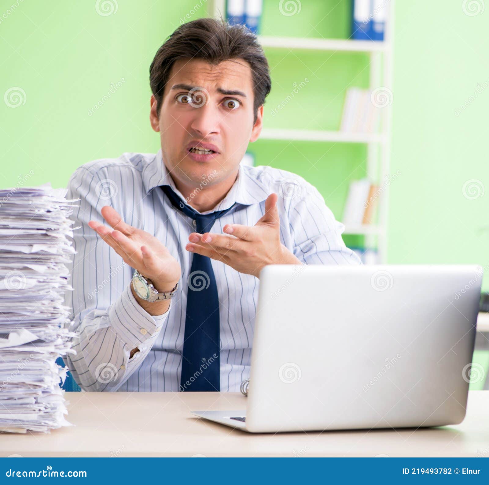Businessman Having Problems with Paperwork and Workload Stock Photo ...