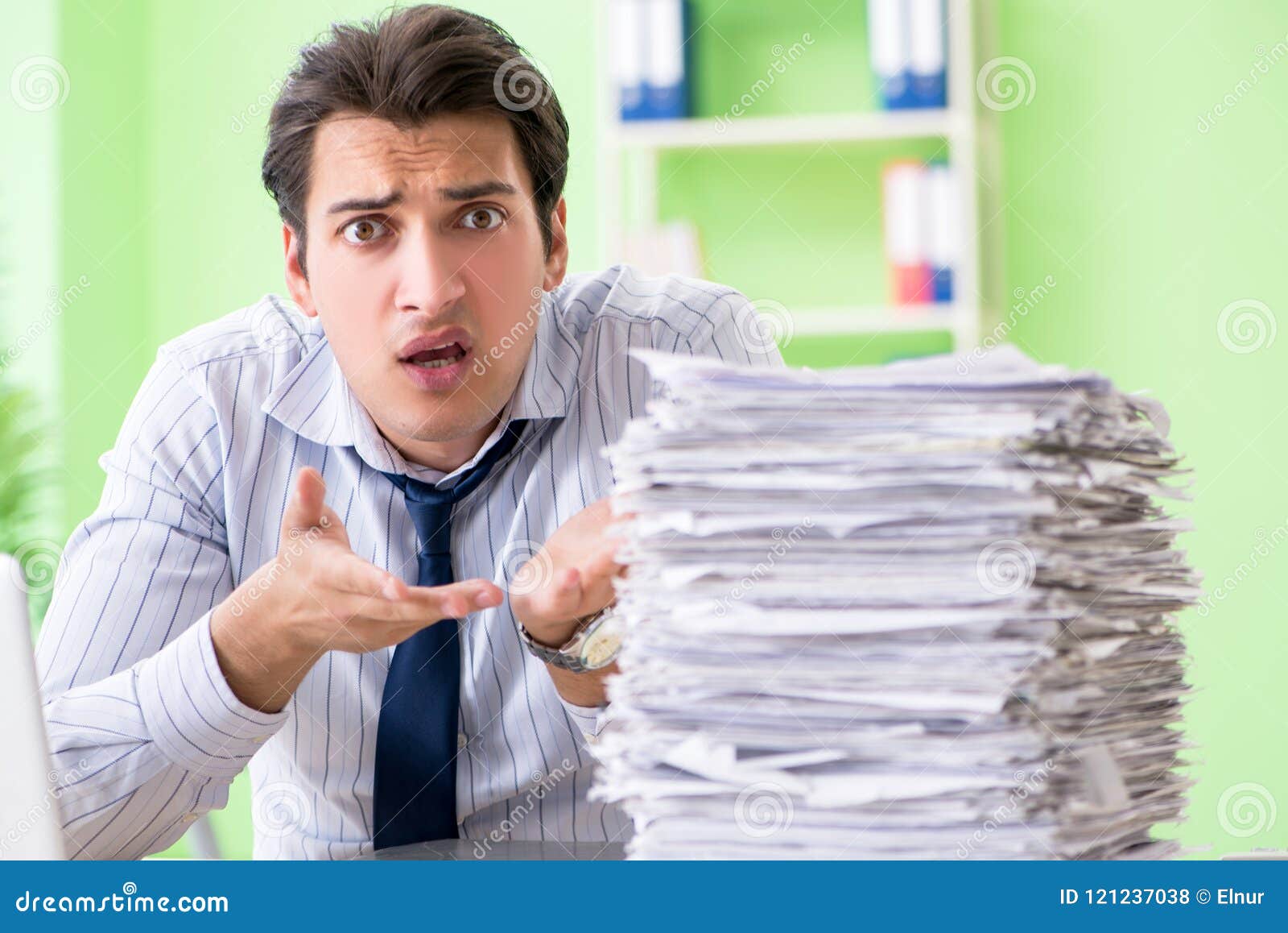 The Businessman Having Problems with Paperwork and Workload Stock Photo ...