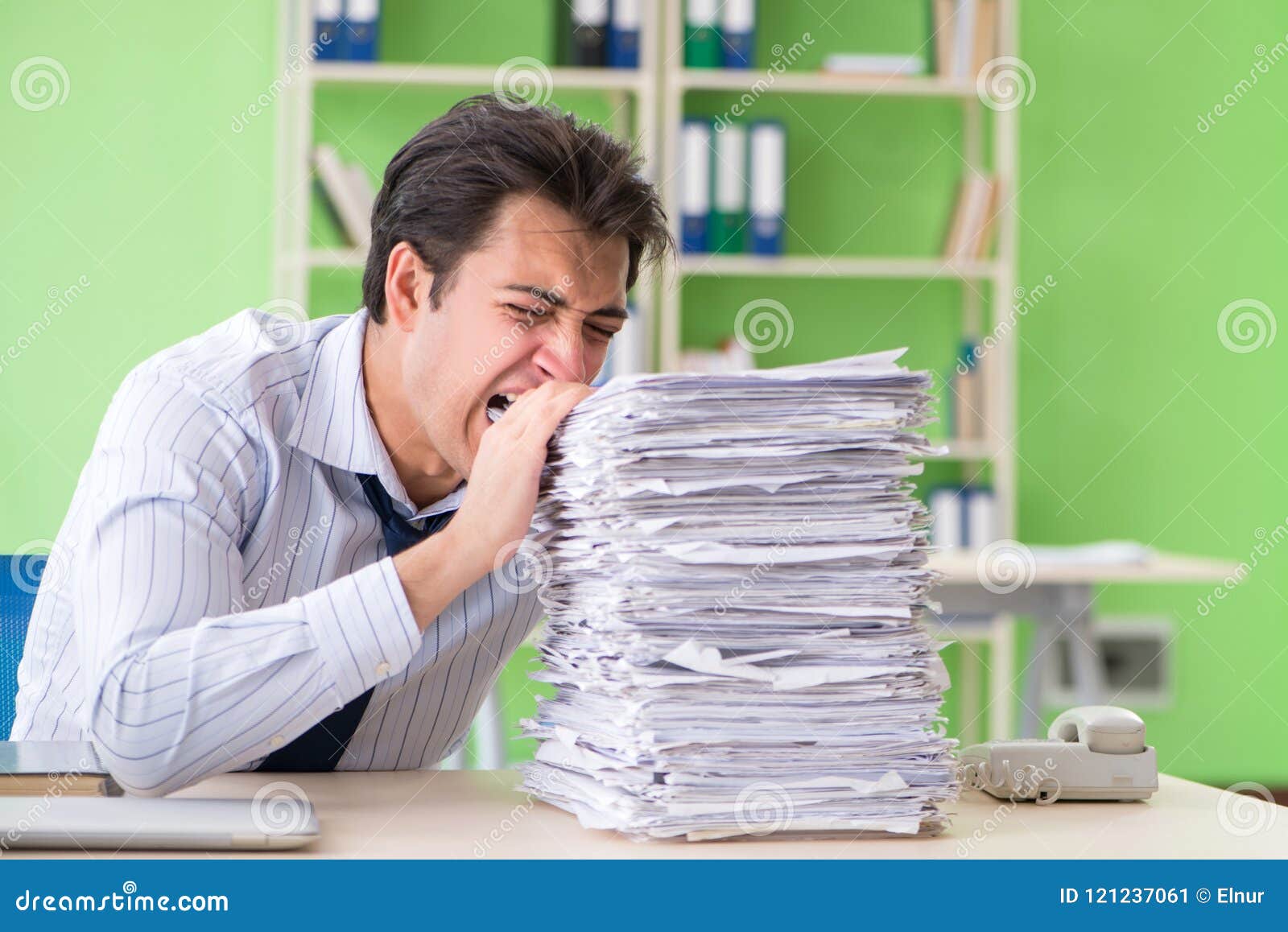 The Businessman Having Problems with Paperwork and Workload Stock Image ...