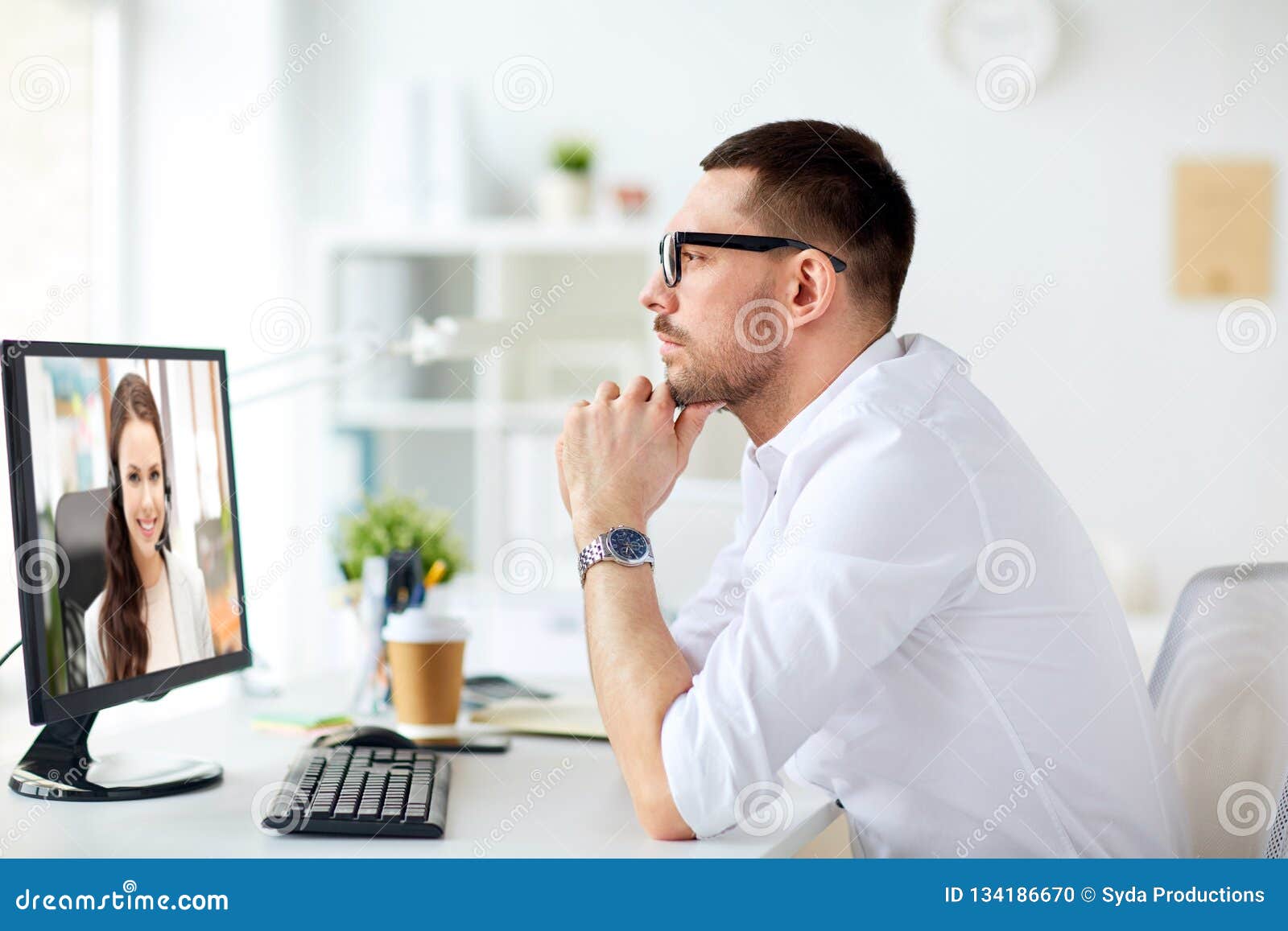 Businessman Having Video Call on Office Computer Stock Photo - Image of ... Businessman Having Video Call on Office Computer Stock Photo - Image of ...