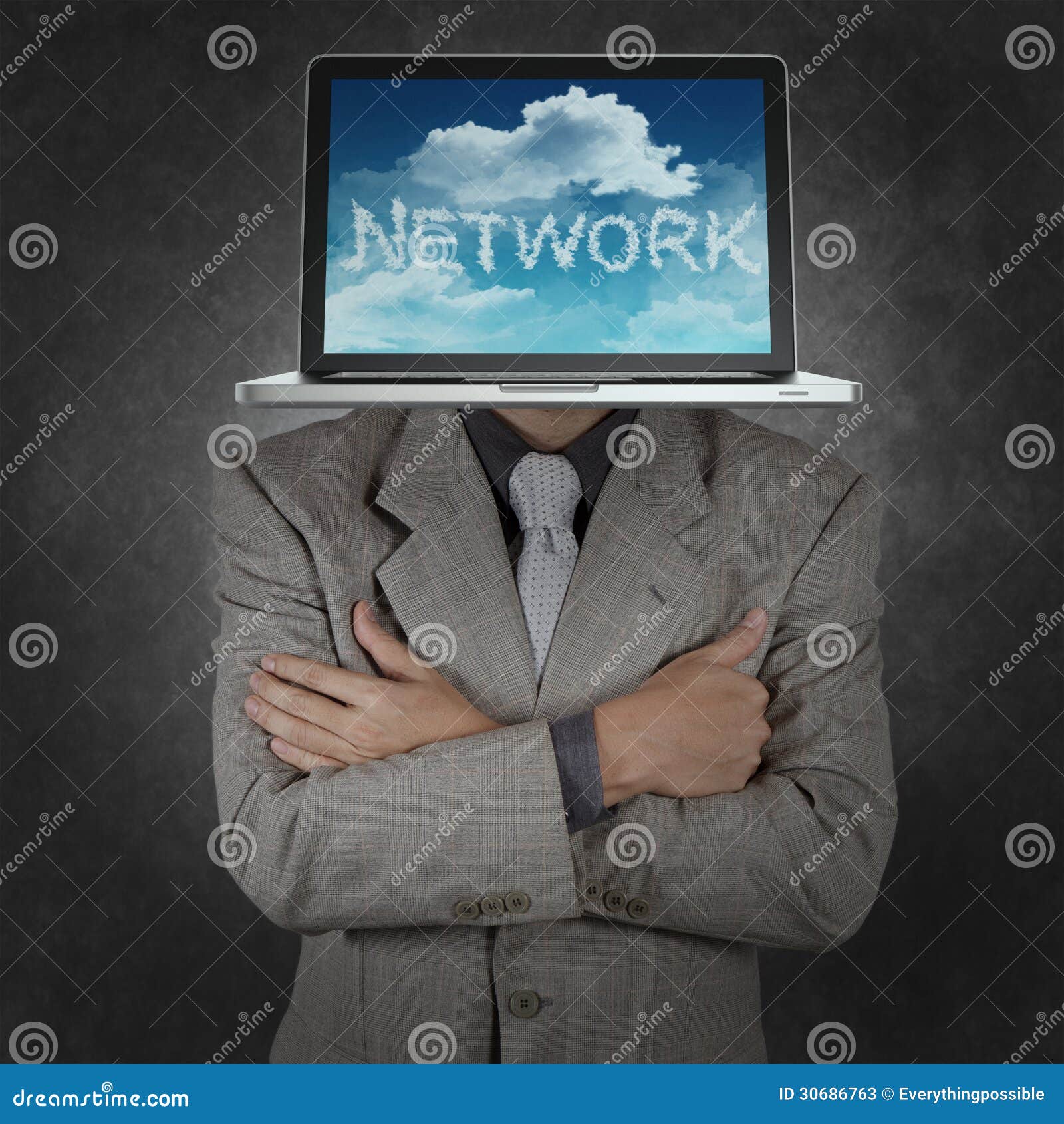 Businessman with Head As Laptop Computer and the Clouds Stock Image ...