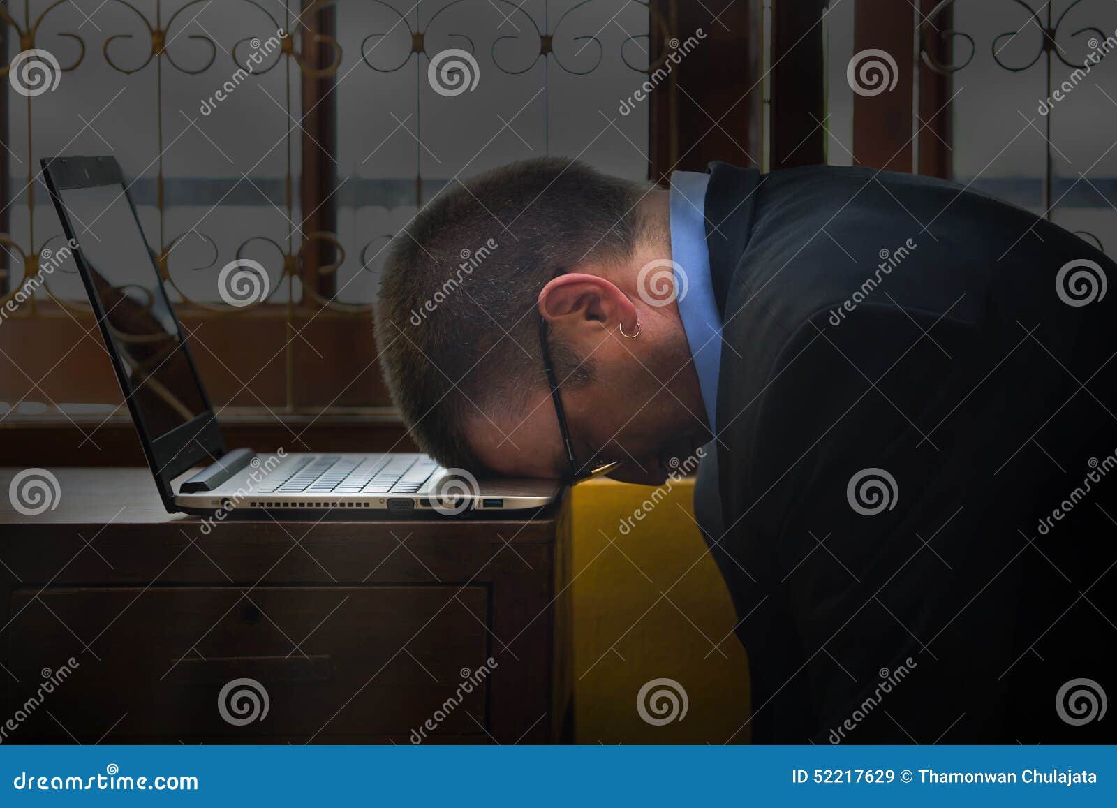 Businessman Head Down on His Labtop Stock Image - Image of laptop ...