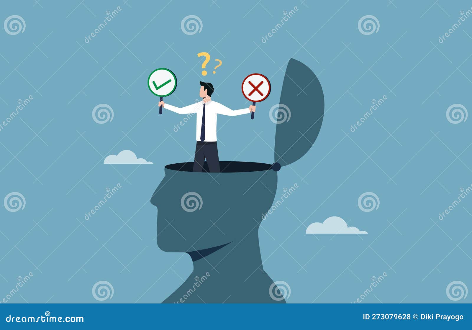 Businessman in the Head Making Decision between Right or Wrong, Solve a ...