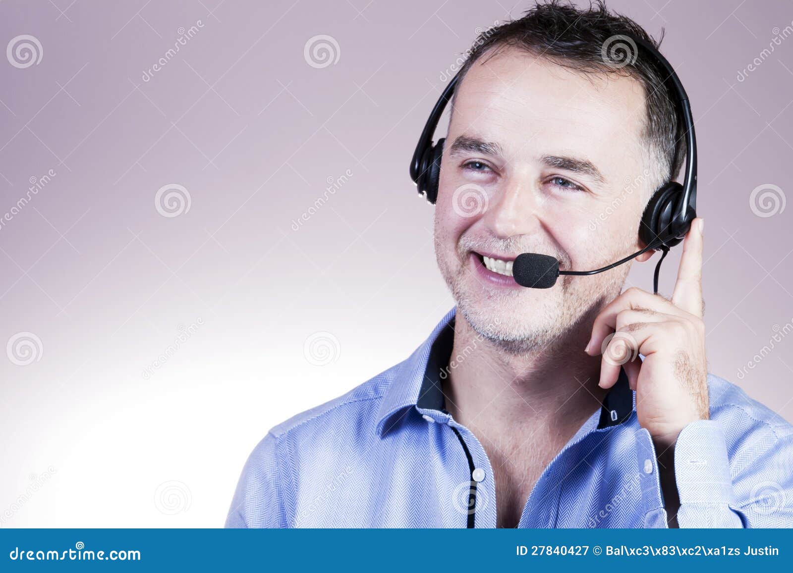 Businessman with a Headset Calling Cheerfully. Stock Image - Image of ...