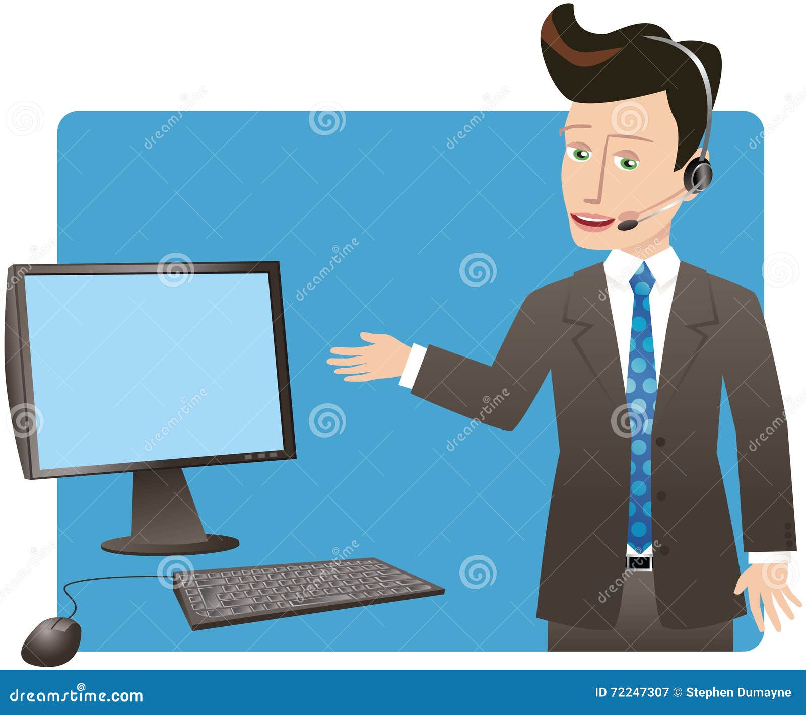 Businessman with Headset and Computer Stock Vector - Illustration of ...