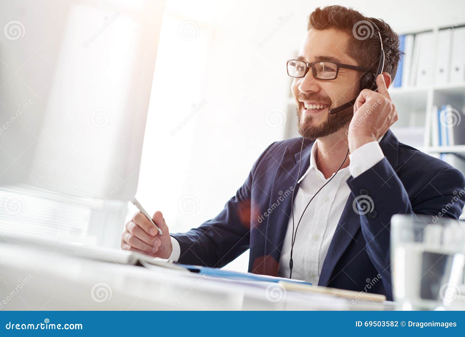 Businessman in headset stock photo. Image of selling - 69503582