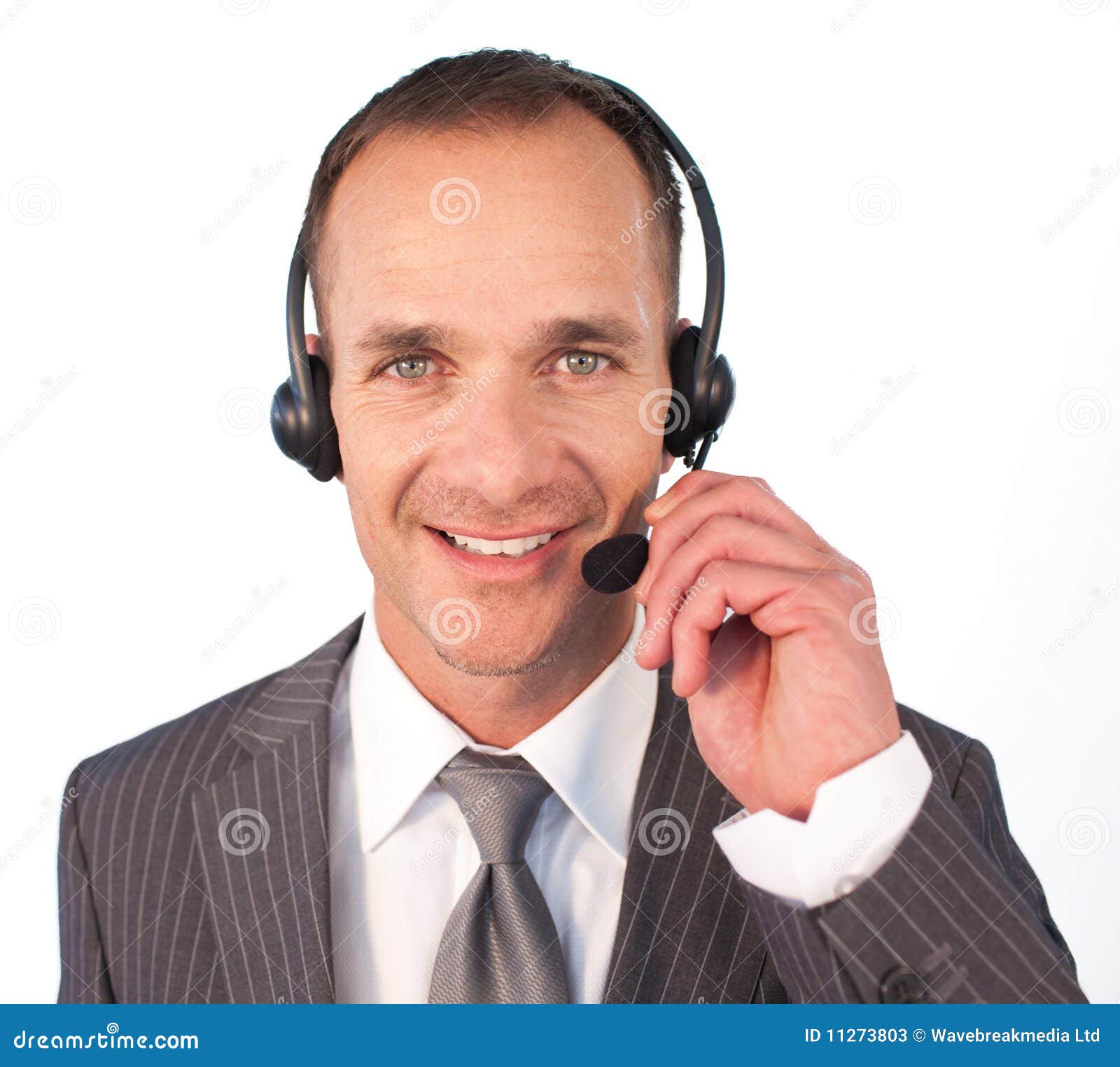 Businessman with a Headset on Talking Stock Image - Image of career ...