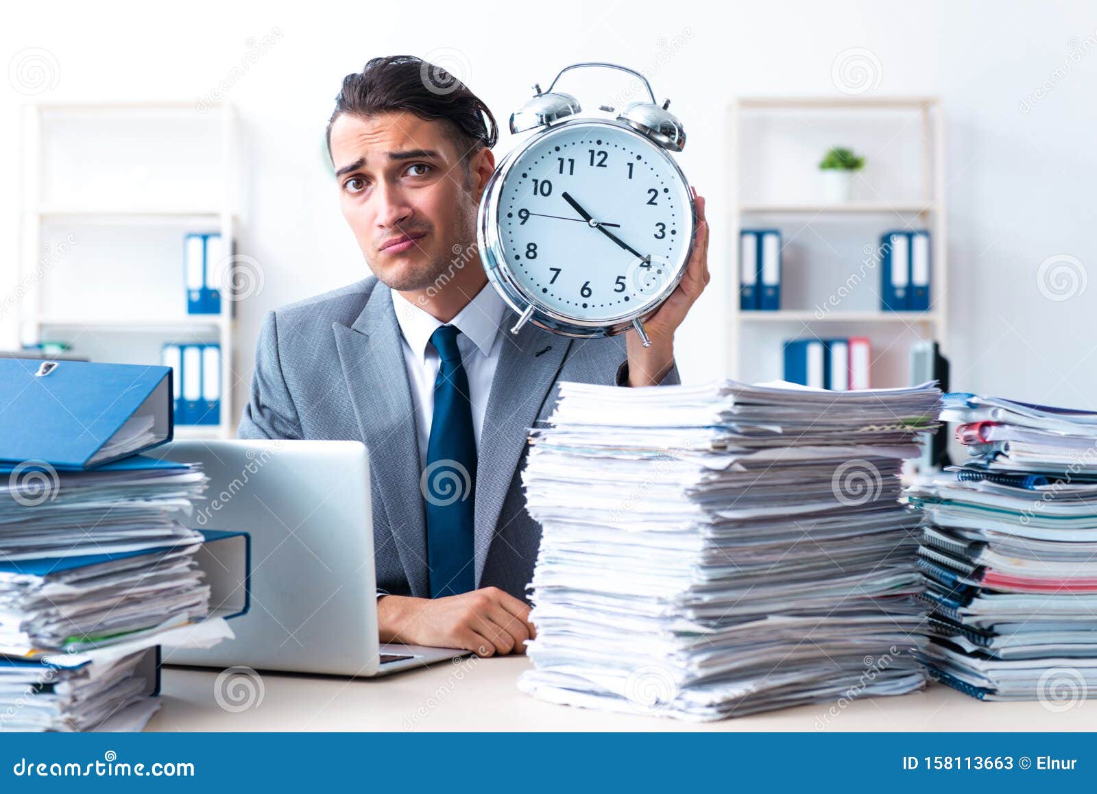 Businessman with Heavy Paperwork Workload Stock Image - Image of ...