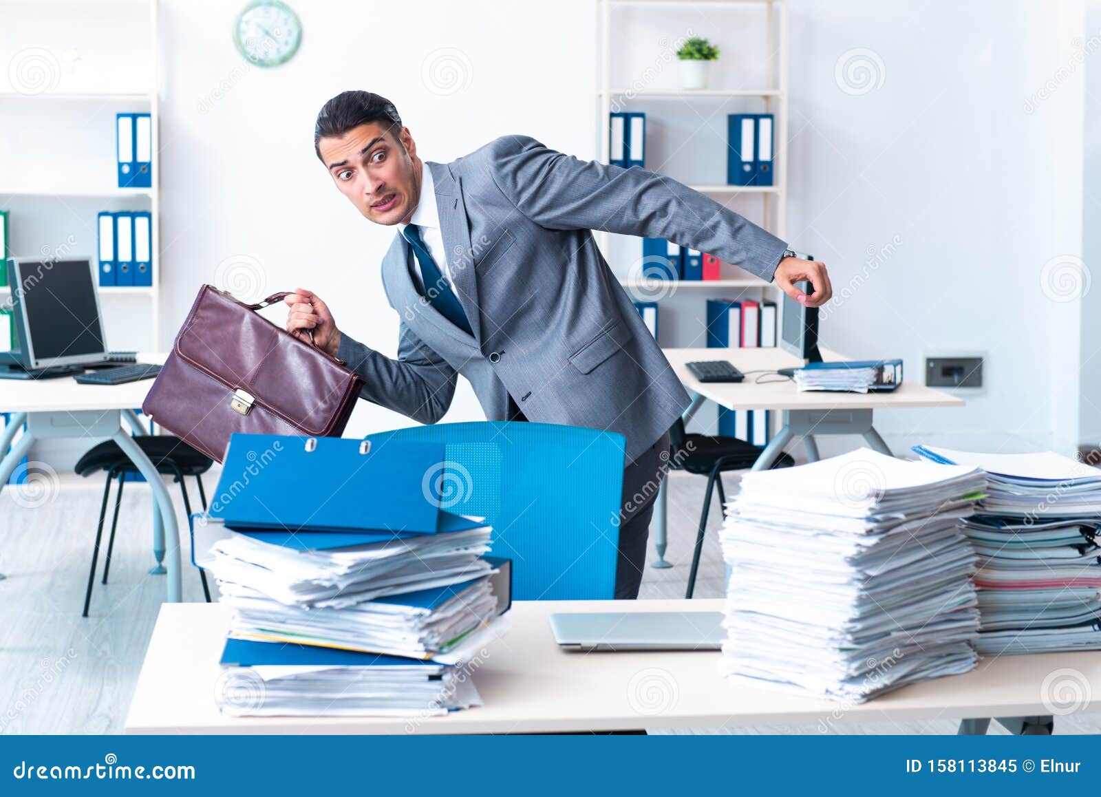 Businessman with Heavy Paperwork Workload Stock Image - Image of ...