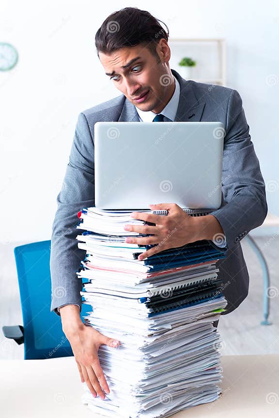 Businessman with Heavy Paperwork Workload Stock Image - Image of ...