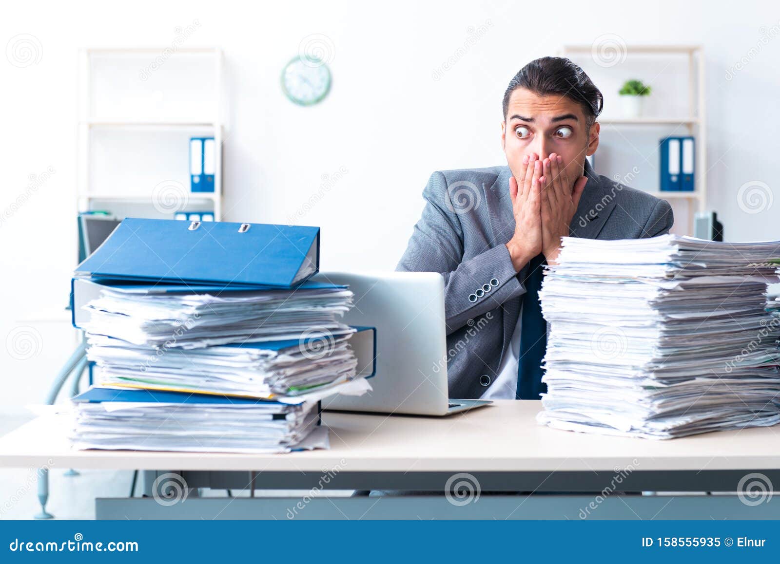 Businessman with Heavy Paperwork Workload Stock Image - Image of boss ...