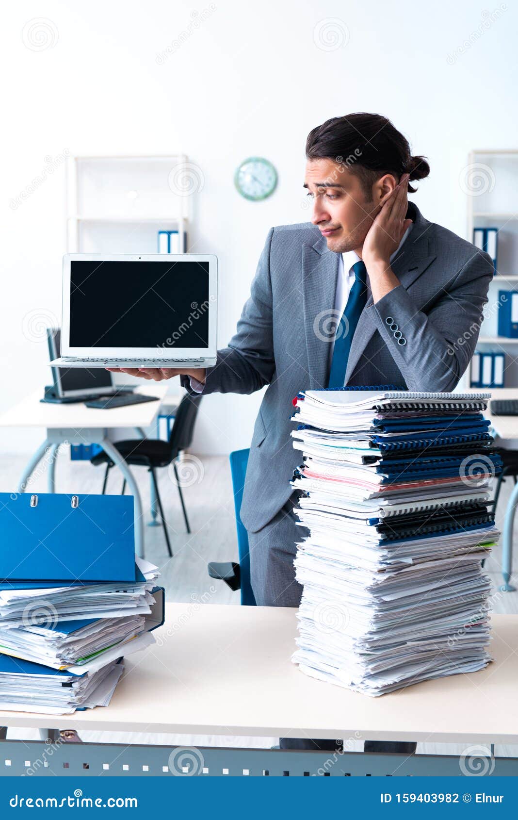 Businessman with Heavy Paperwork Workload Stock Photo - Image of busy ...