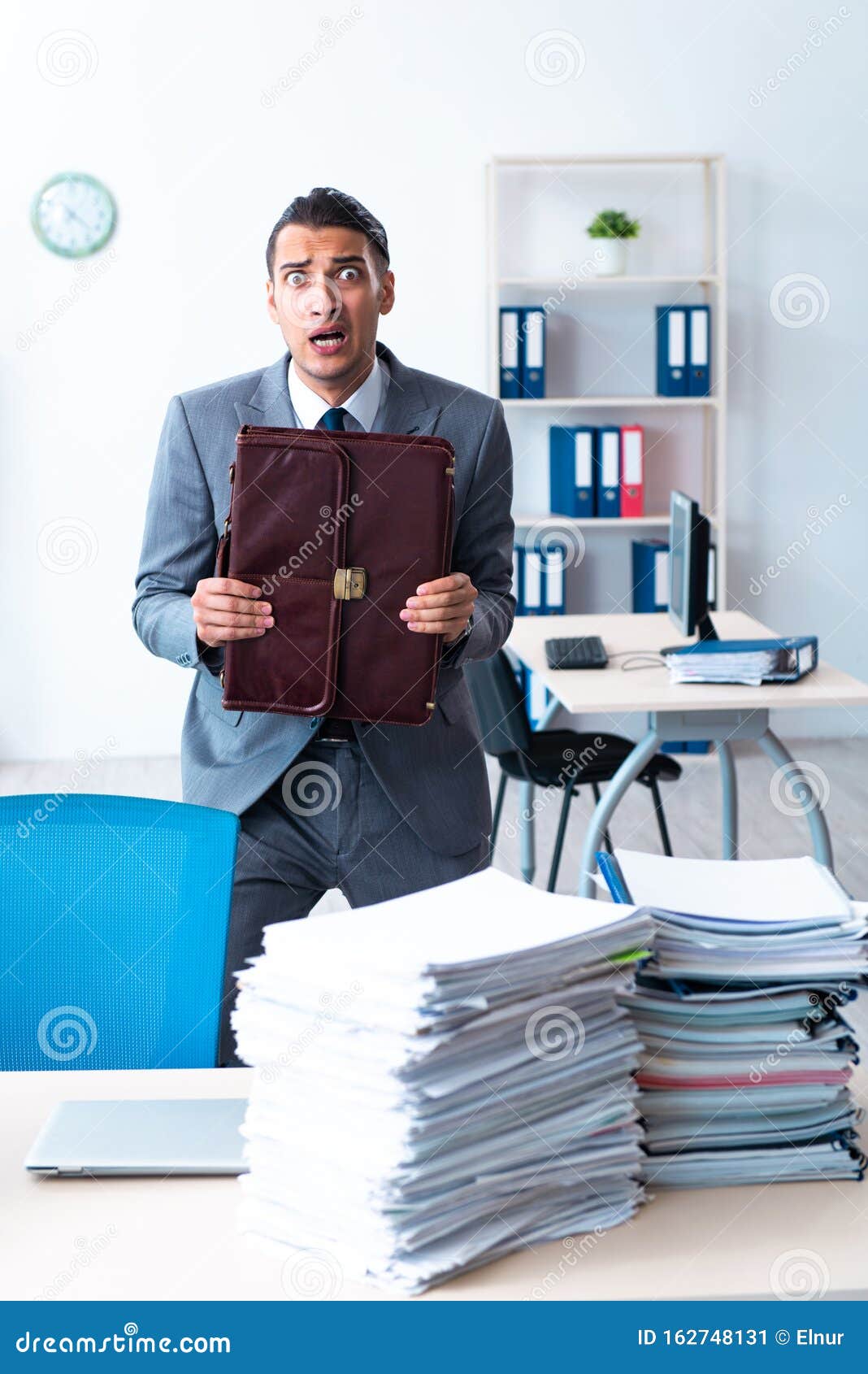 Businessman with Heavy Paperwork Workload Stock Image - Image of ...
