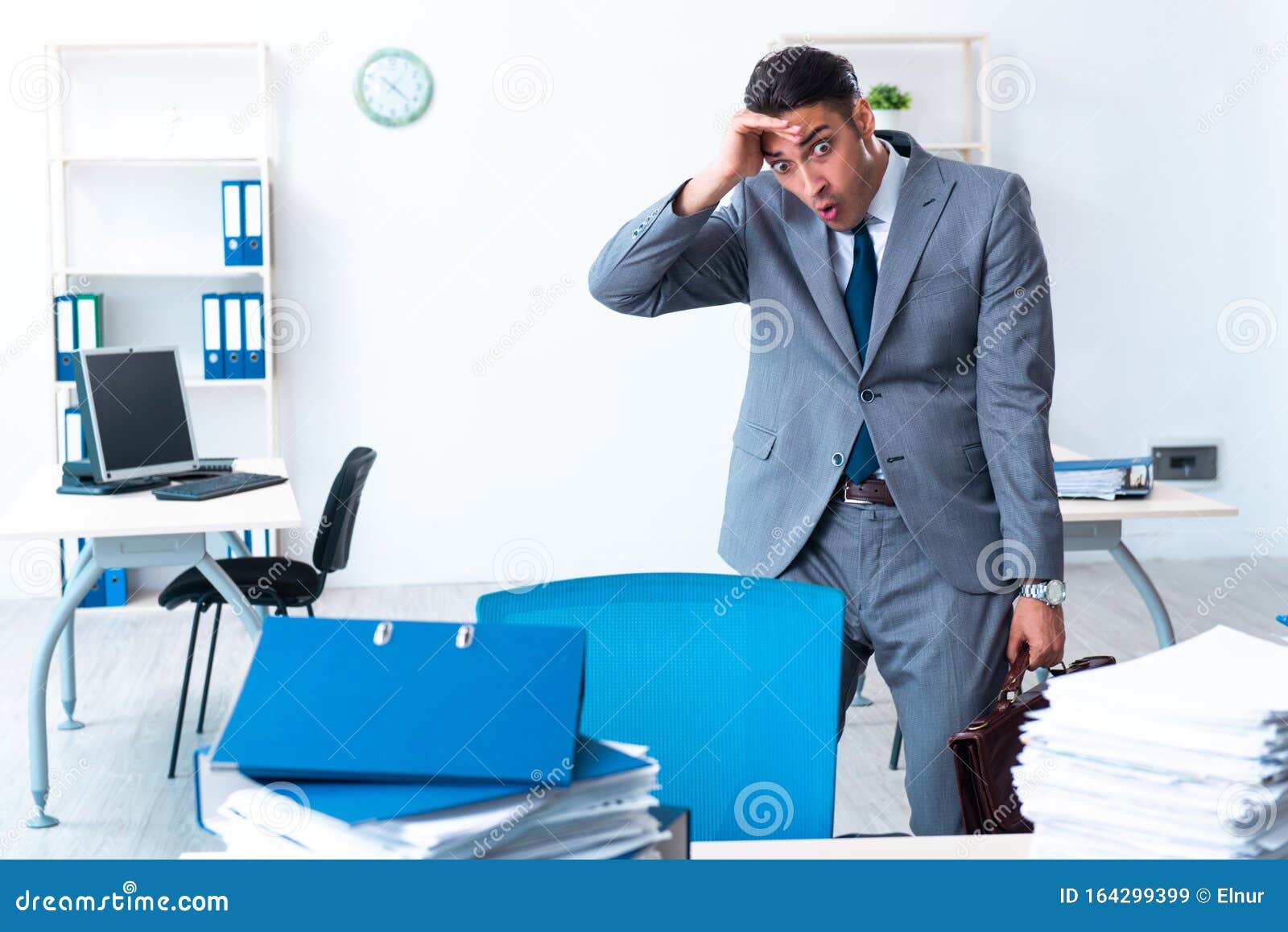 Businessman with Heavy Paperwork Workload Stock Image - Image of ...