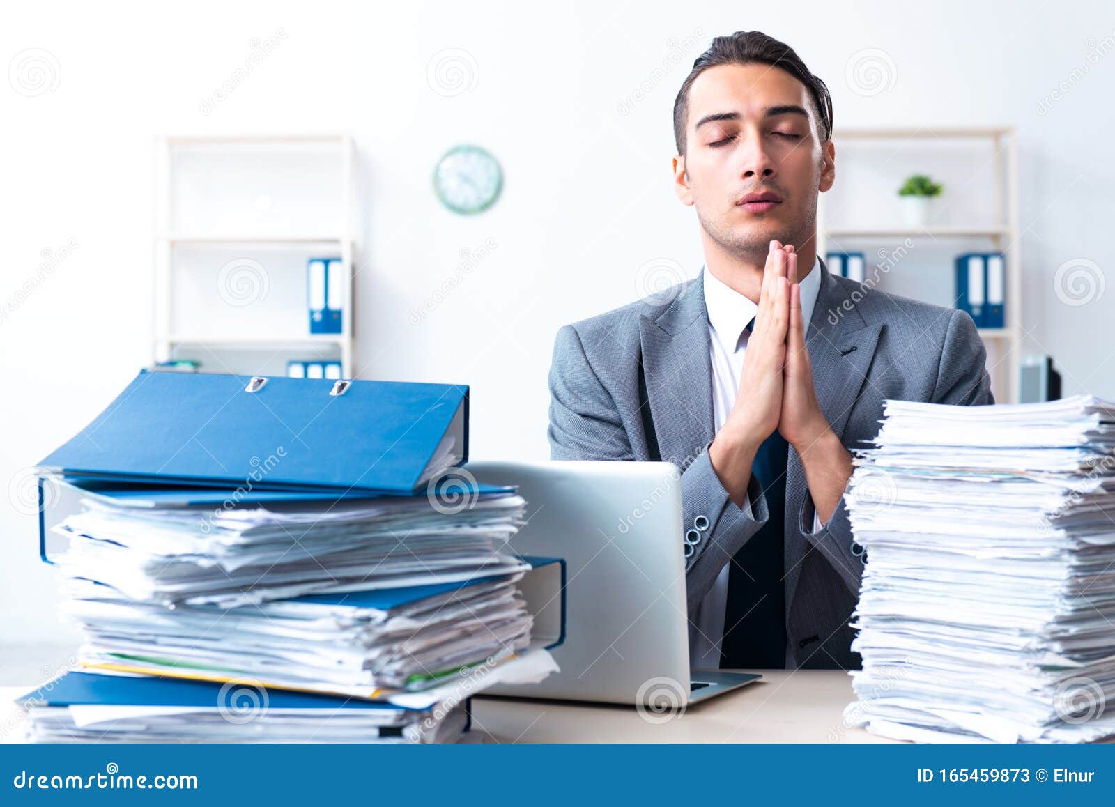 Businessman with Heavy Paperwork Workload Stock Image - Image of office ...