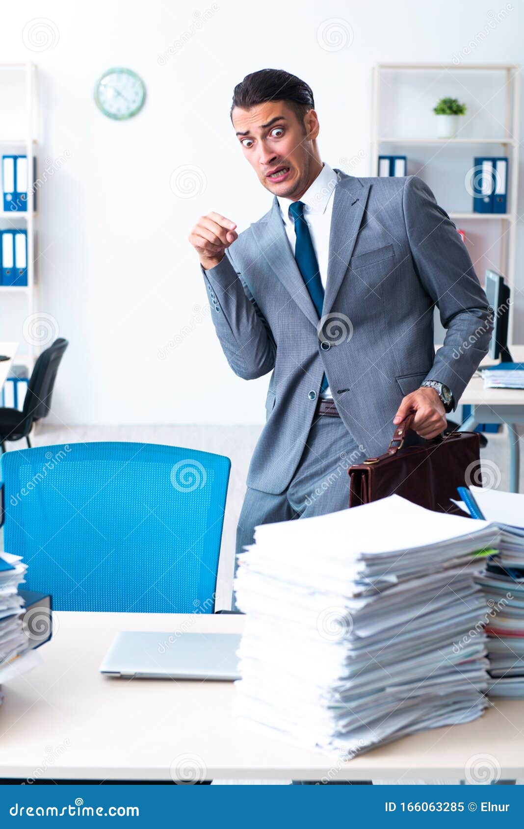 Businessman with Heavy Paperwork Workload Stock Image - Image of desk ...