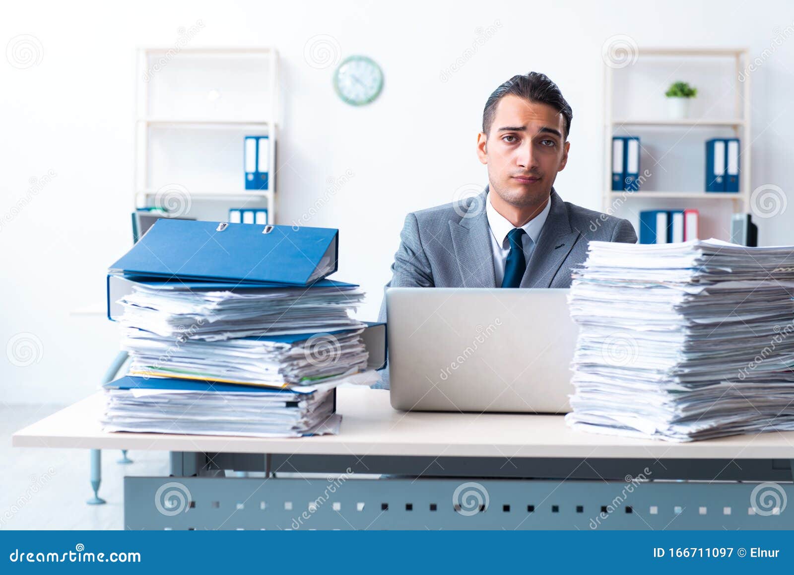 Businessman with Heavy Paperwork Workload Stock Image - Image of ...