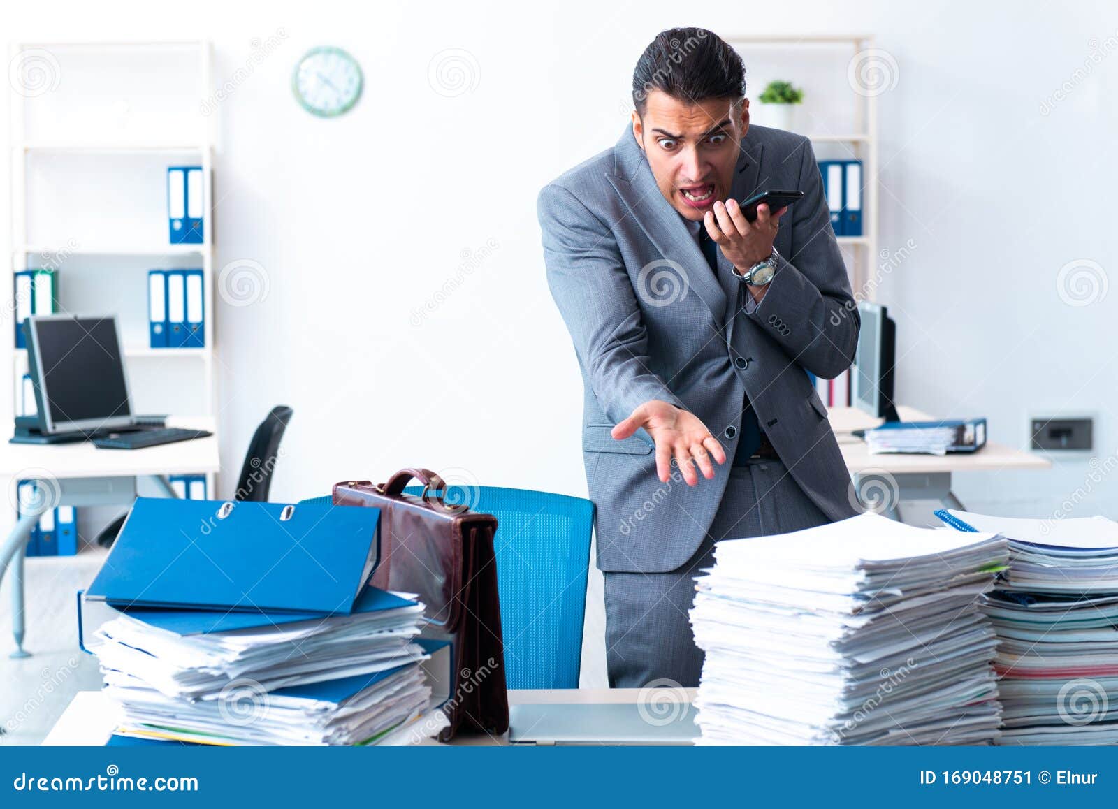 Businessman with Heavy Paperwork Workload Stock Image - Image of ...