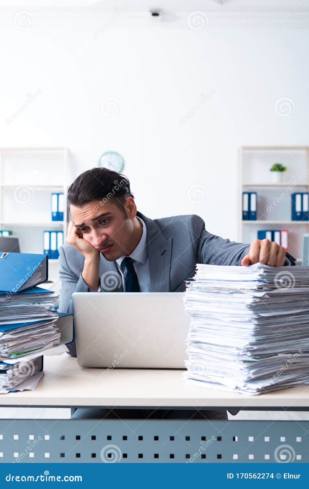 Businessman with Heavy Paperwork Workload Stock Photo - Image of ...