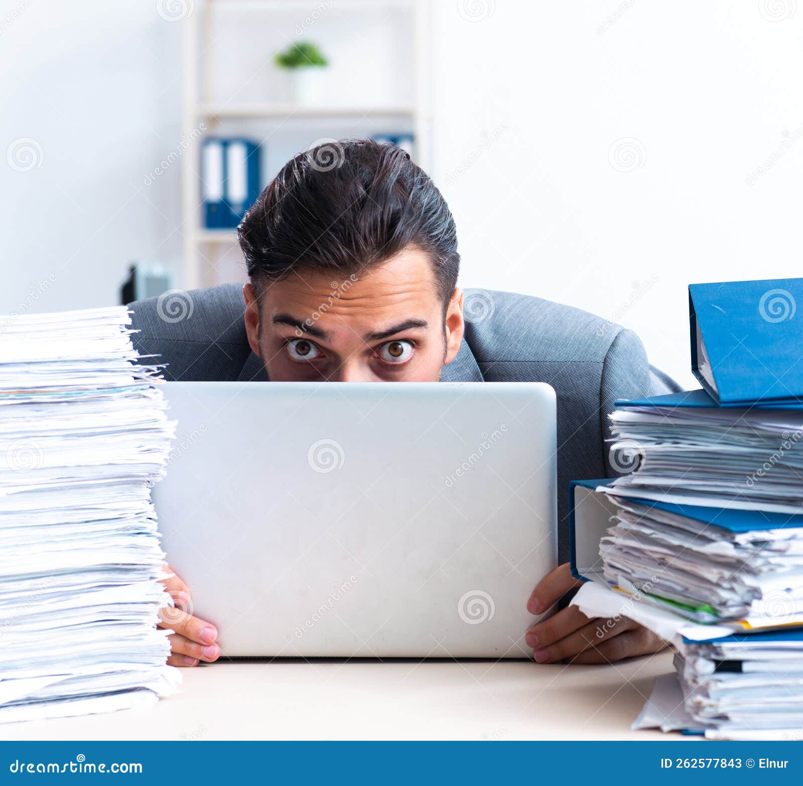 Businessman with Heavy Paperwork Workload Stock Image - Image of boss ...