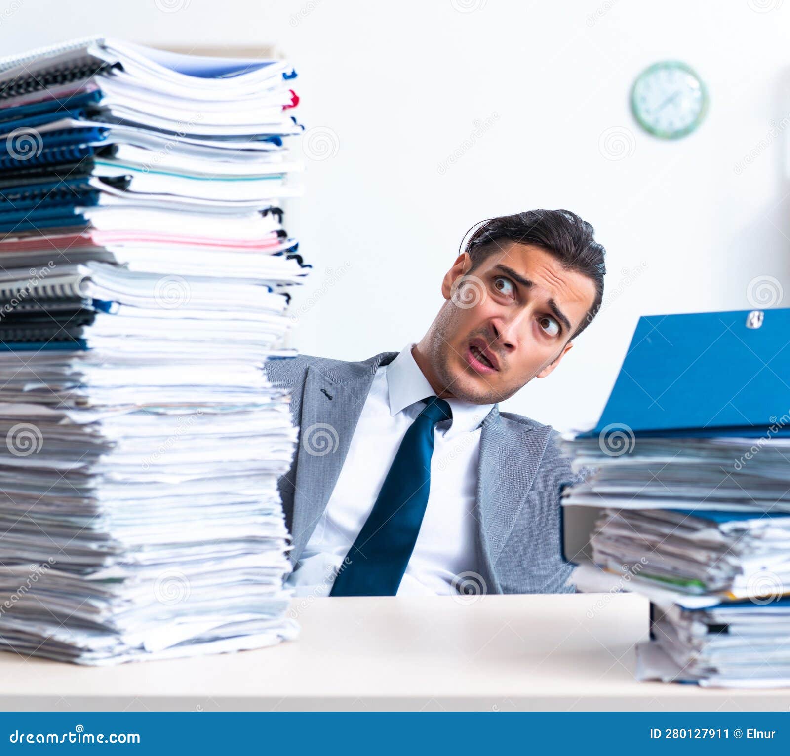 Businessman with Heavy Paperwork Workload Stock Image - Image of ...