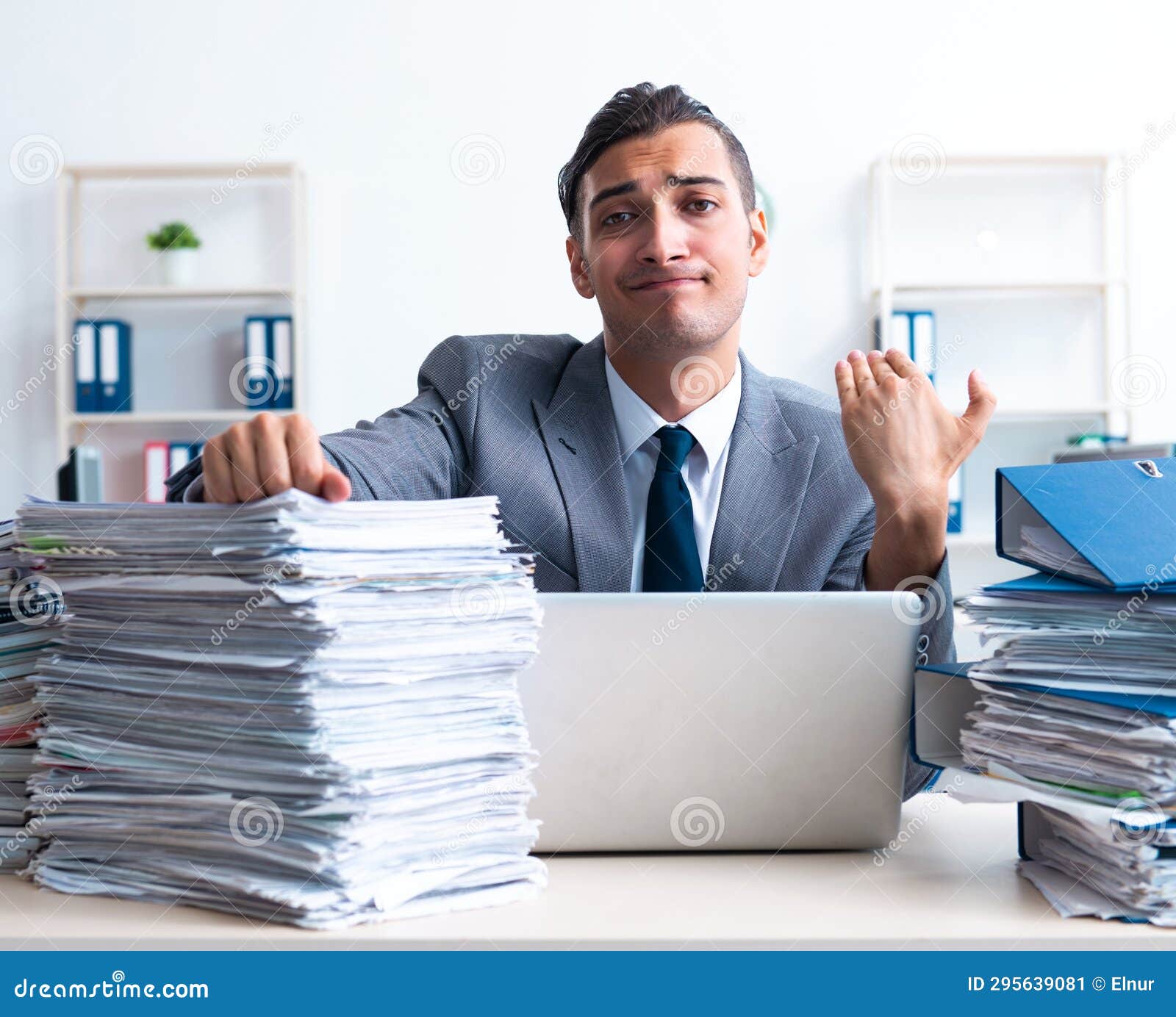 Businessman with Heavy Paperwork Workload Stock Image - Image of ...
